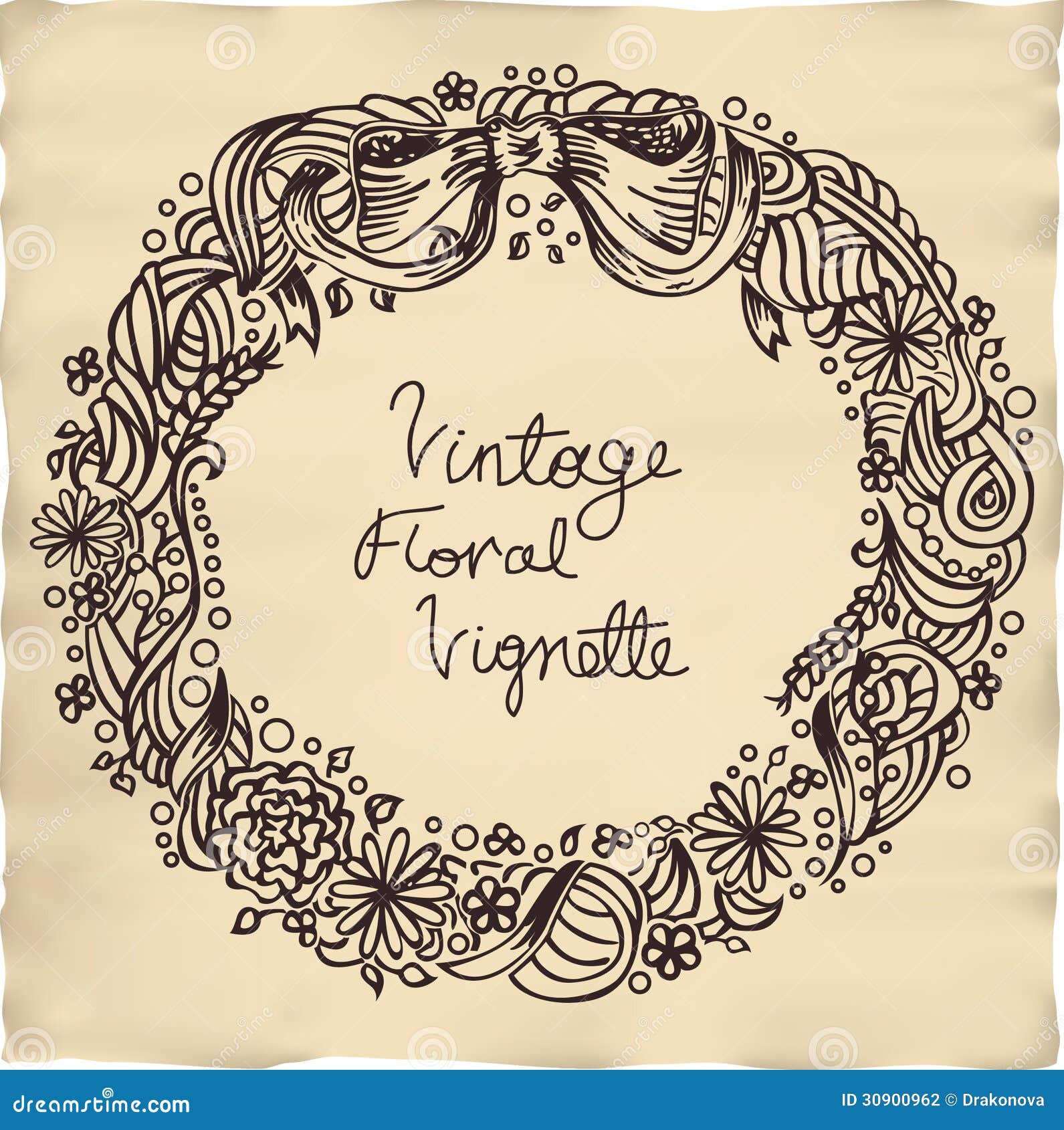 Vintage floral vignette stock vector. Illustration of parchment - 30900962