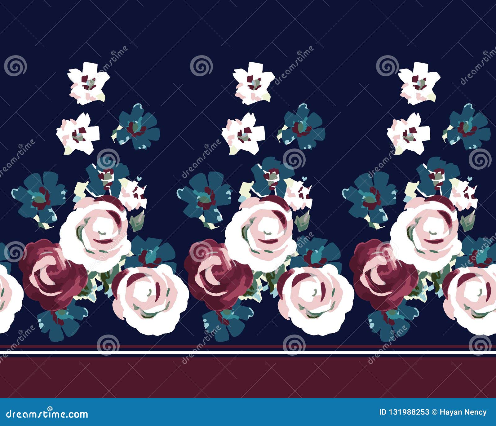 Vintage Flower Border on Navy Stock Vector - Illustration of background ...