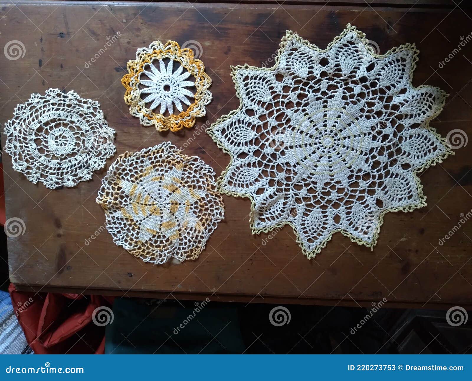 Vintage flower doilies stock image. Image of furniture - 220273753