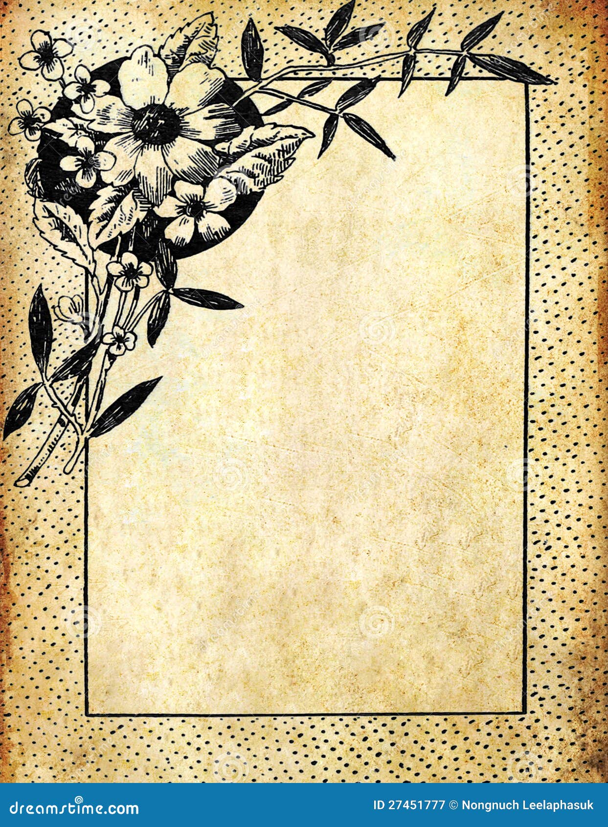 Vintage Flower Frame on Old Paper Stock Illustration - Illustration of ...