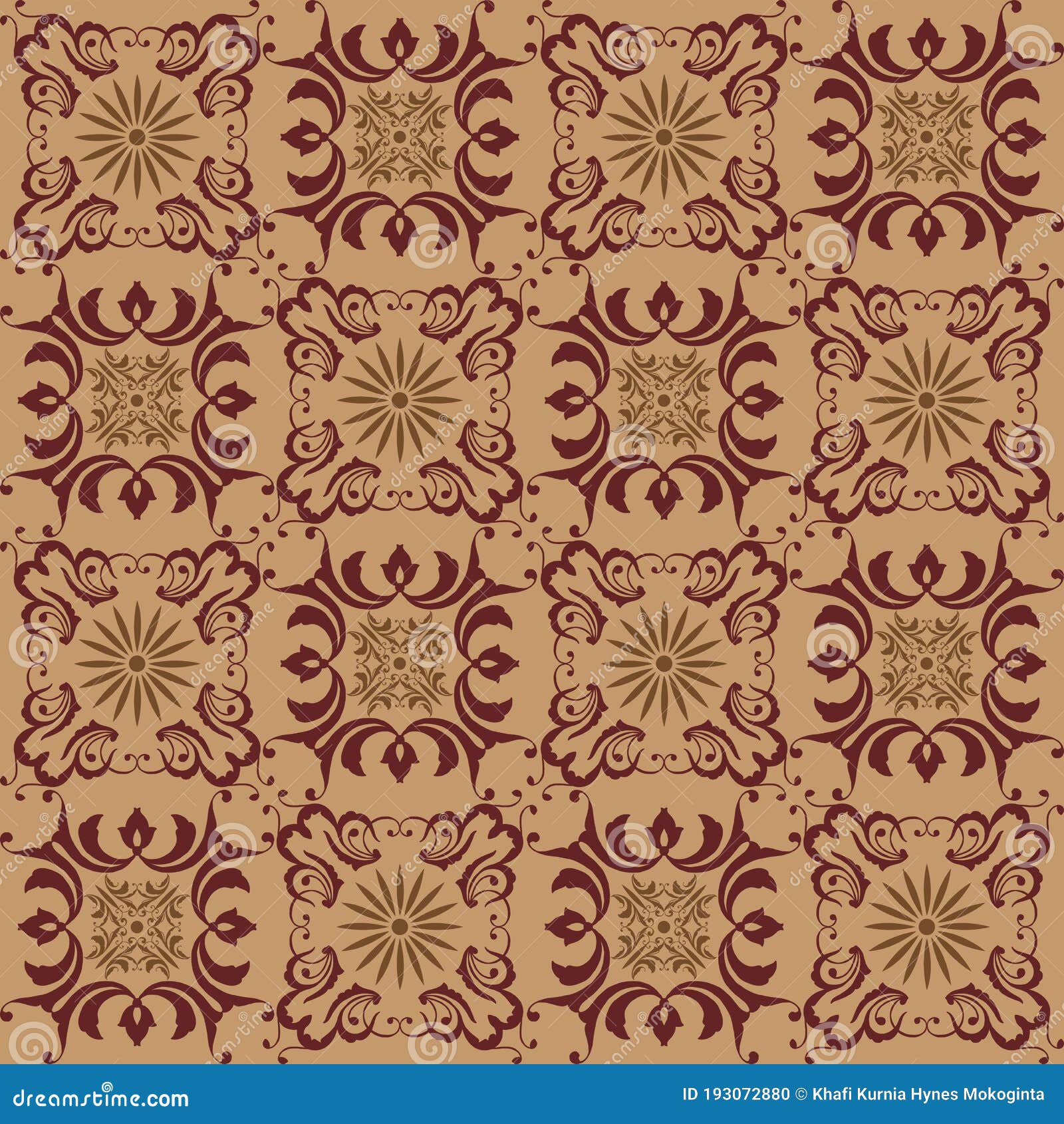 Vintage Flower Pattern on Kawung Batik with Mocca Color Design Stock ...
