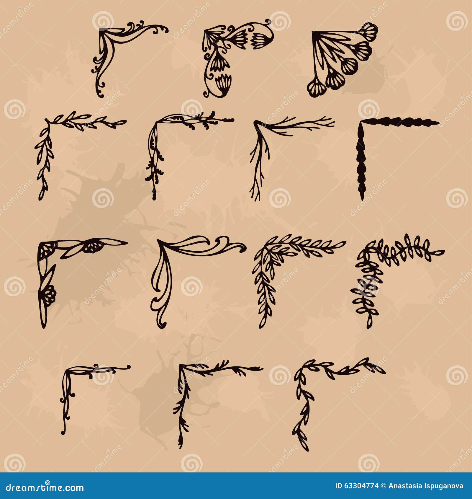 Vintage Flower Rustic Elements Corners Stock Illustration ...