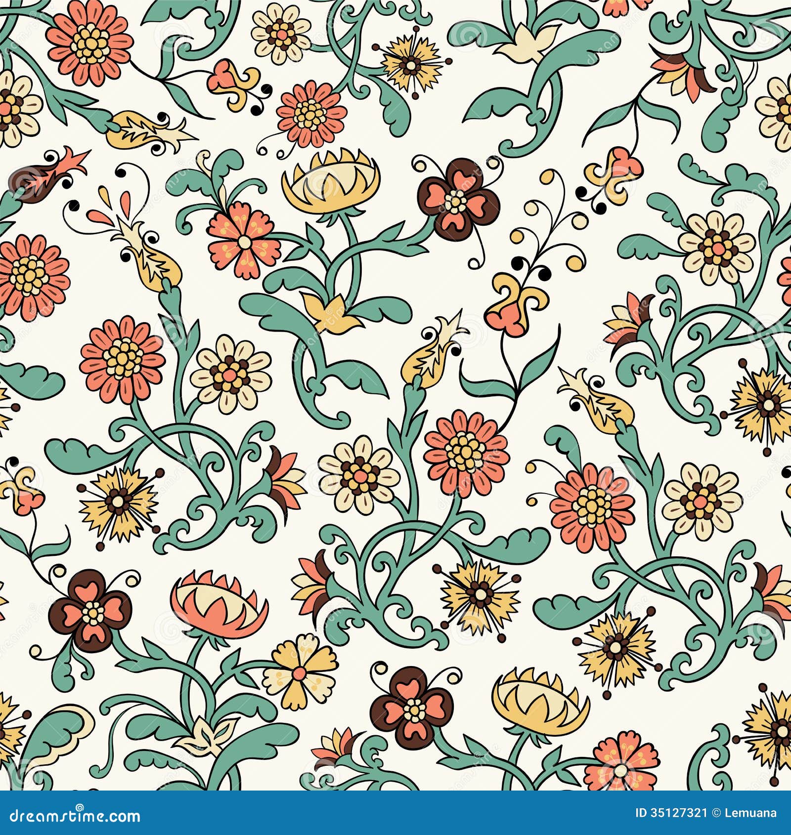 Vintage Flower Seamless Pattern Stock Vector - Illustration of green ...