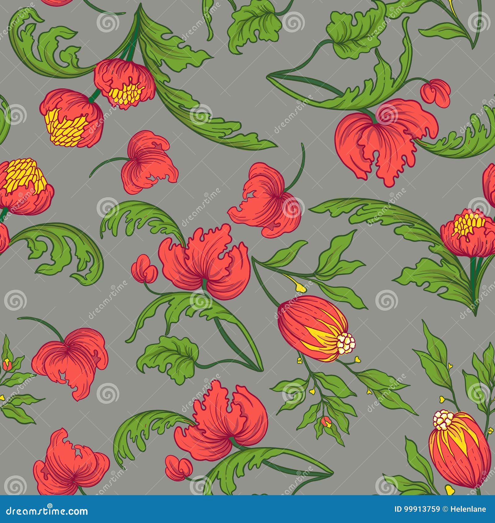 Vintage Flowers Seamless Pattern. Stock Illustration. Stock Vector ...