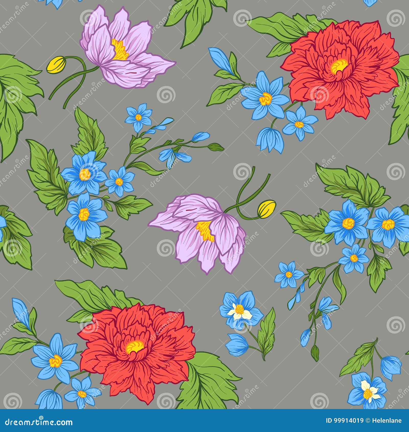 Vintage Flowers Seamless Pattern. Stock Illustration. Stock Vector ...