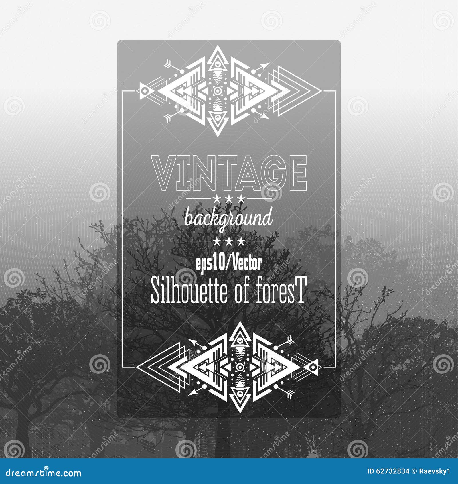 Vintage Forest Background With Tribal Style Frame Vector Illustration ...