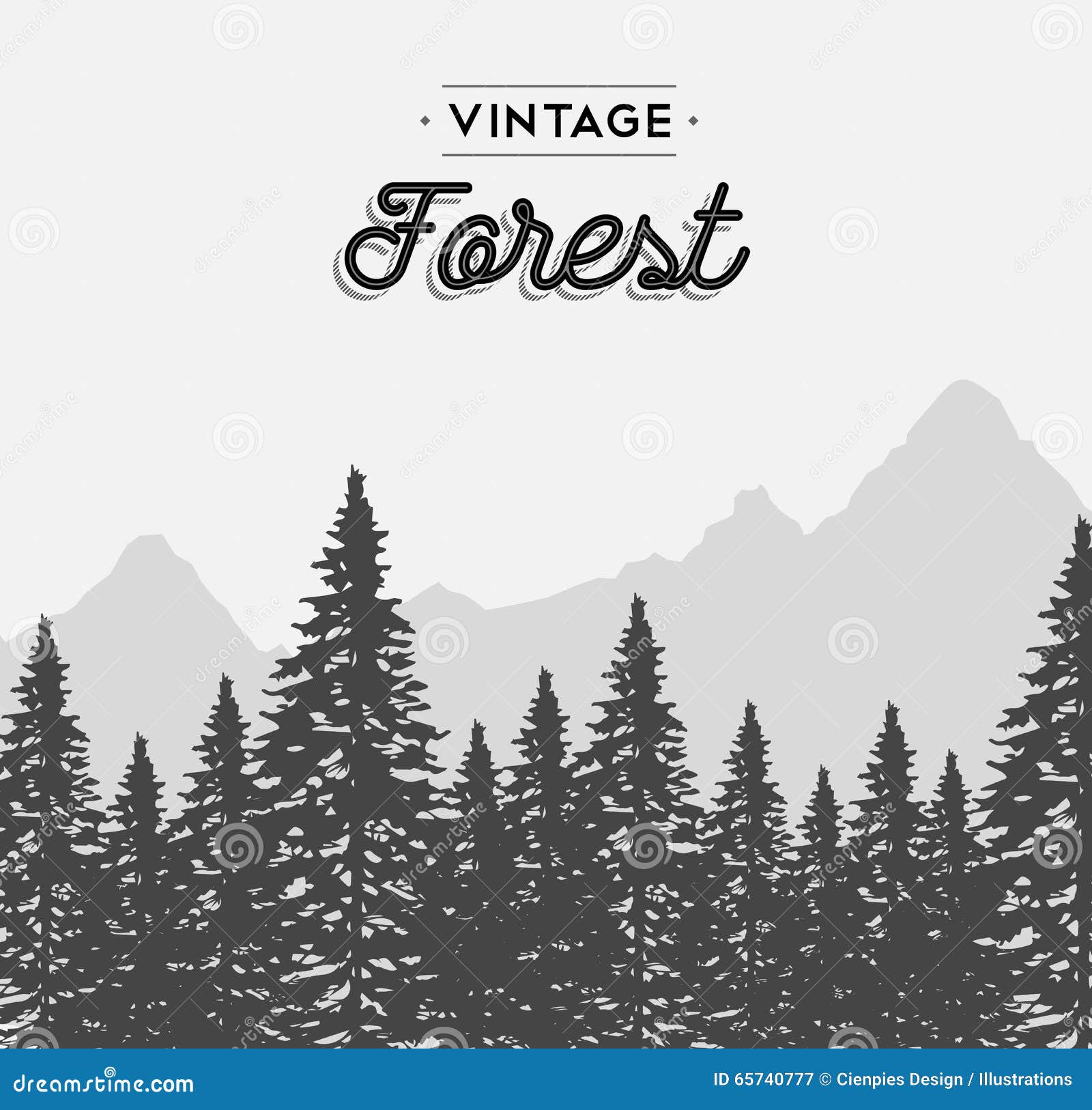 Vintage Forest Text Label on Winter Tree Landscape Stock Vector ...