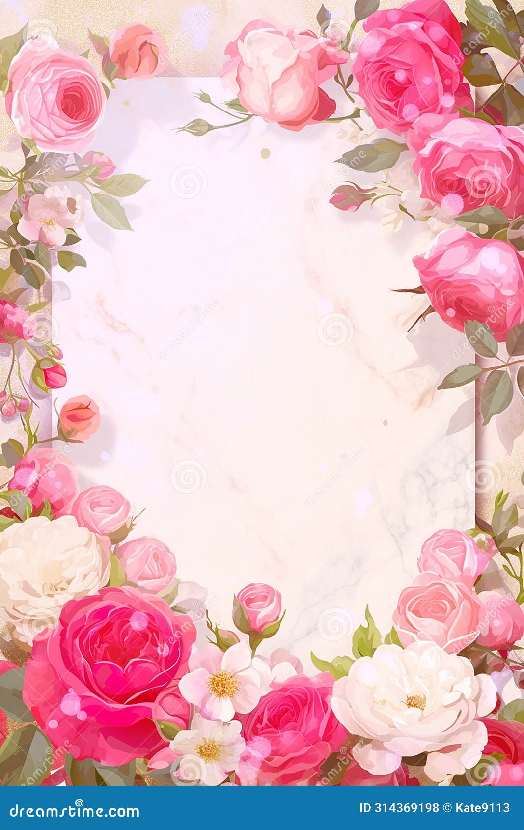 Vintage Frame Border with Pink Flowers and a Gold Frame Stock Photo ...