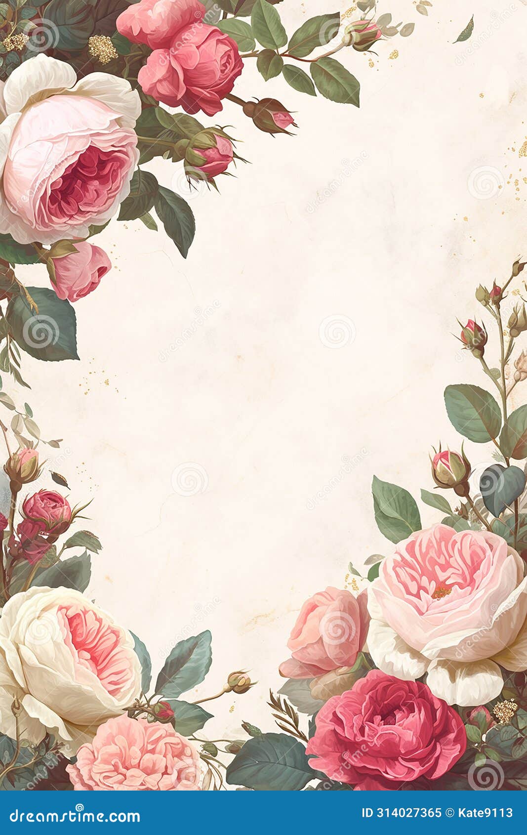 Vintage Frame Border with Pink Flowers and a Gold Frame Stock Image ...