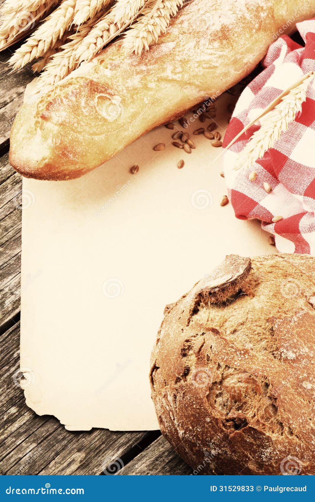 Vintage Frame with Bread and Baguette Stock Image - Image of loaf ...