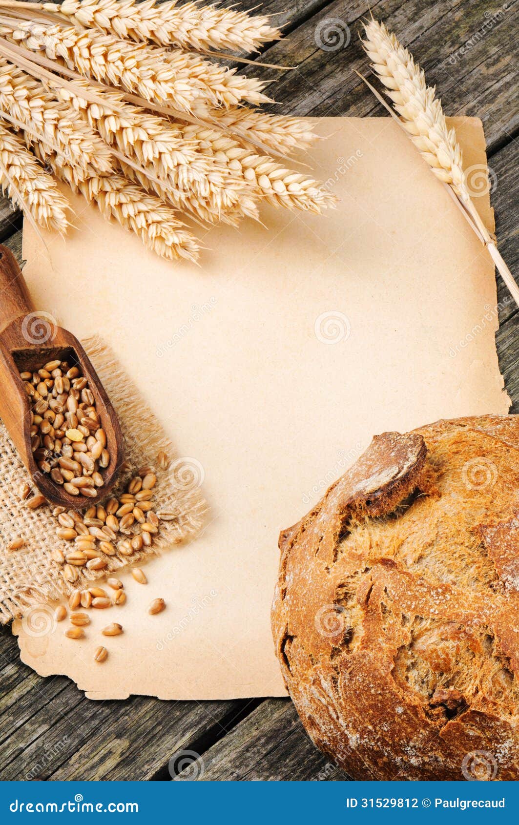 Vintage Frame with Bread Loaf and Wheat Stock Photo - Image of ...