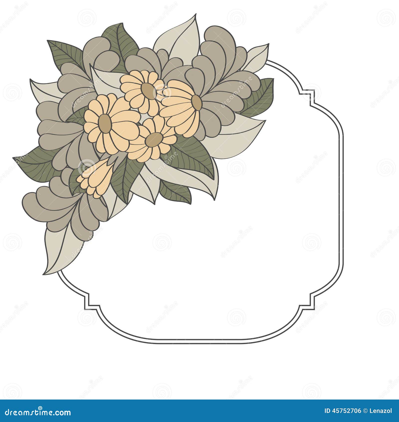 Vintage Frame Decorated with Hand Drawn Flowers Stock Vector ...