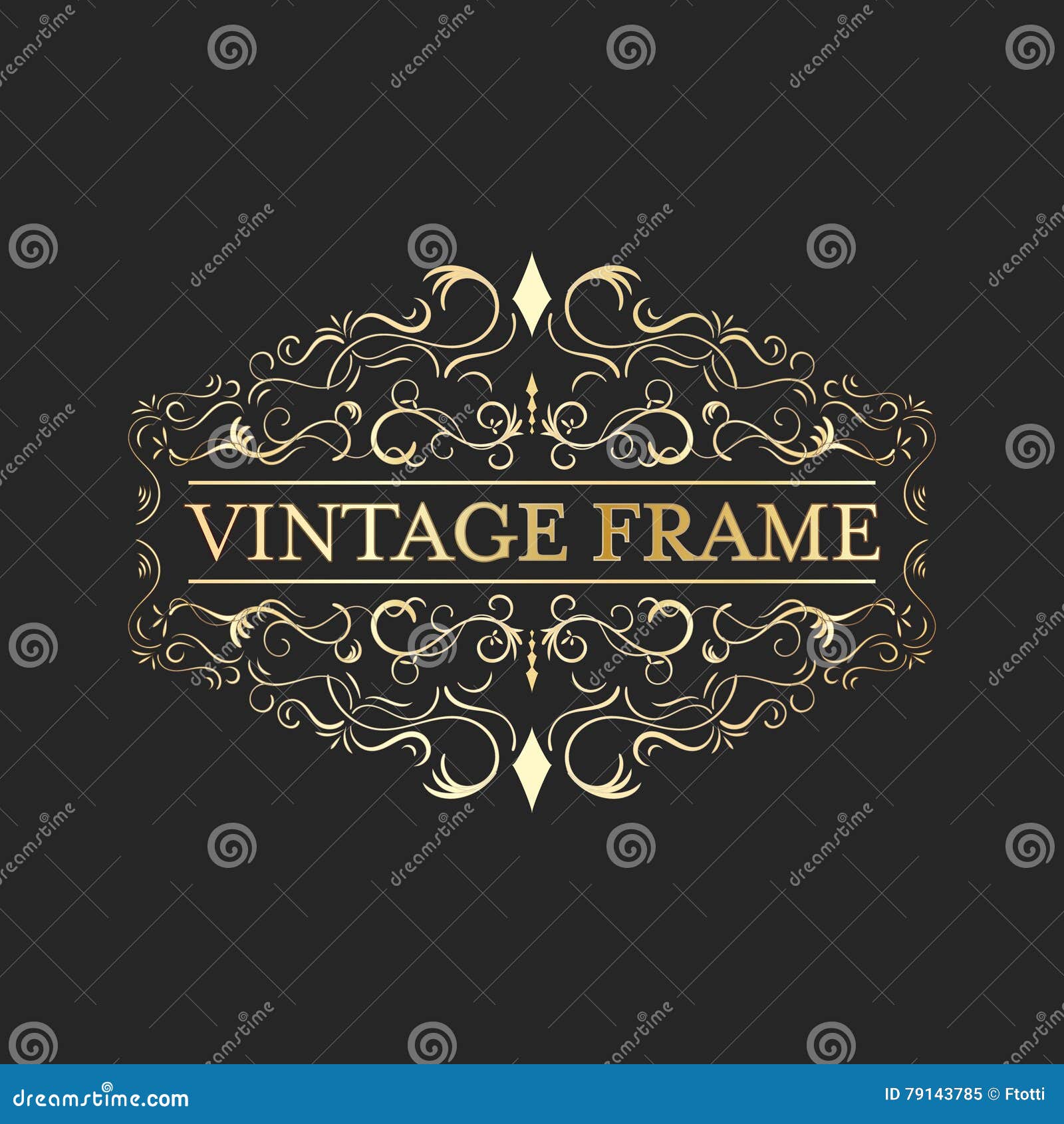 Vintage Frame with Gold Decorative Curves and Spirals. Stock Vector ...