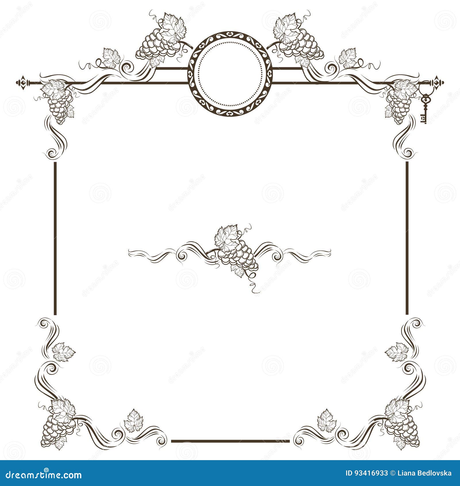 Vintage frame with grapes stock vector. Illustration of scroll - 93416933