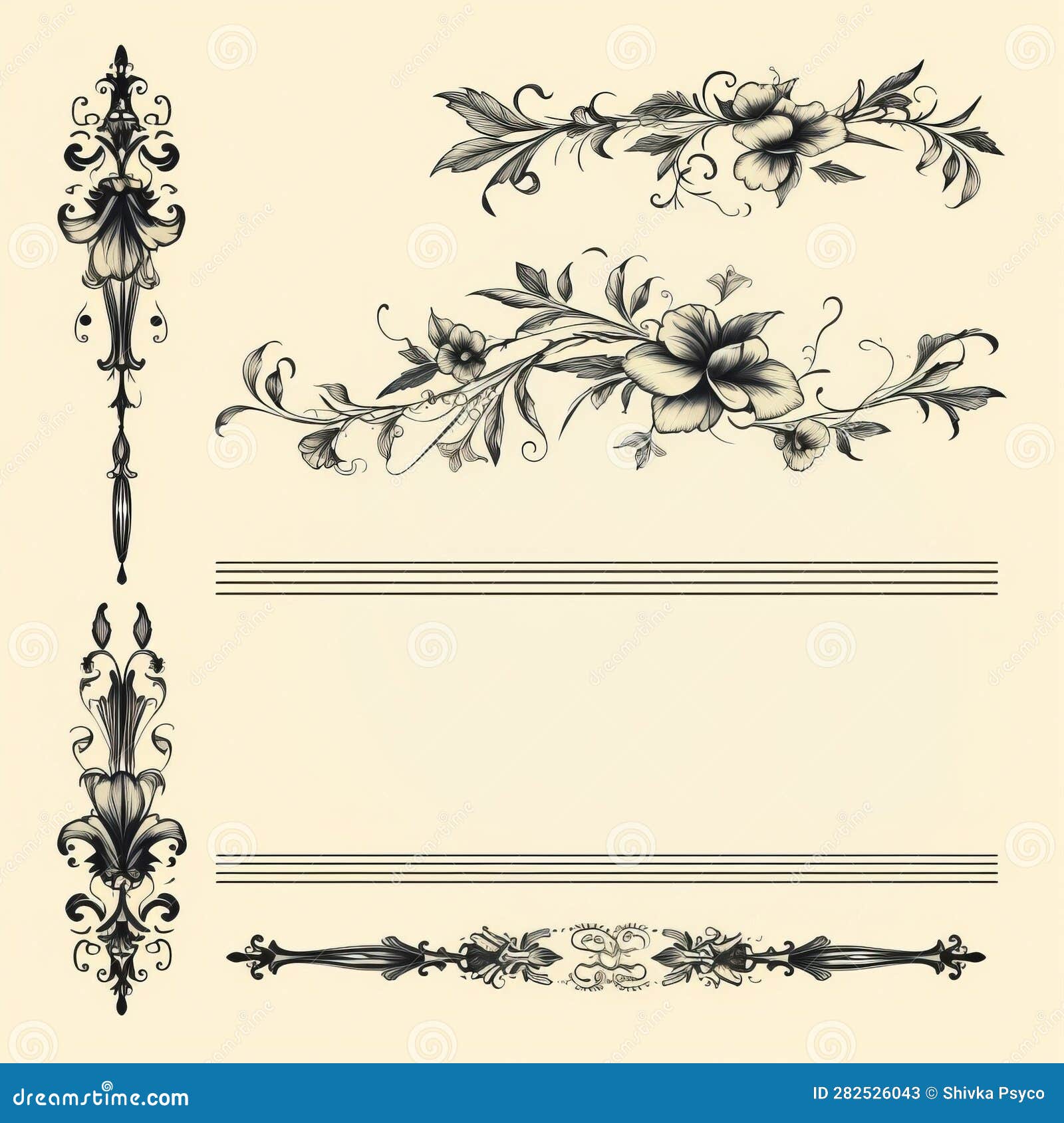 Vintage Frame Page Divider and Flowers Border Stock Illustration ...