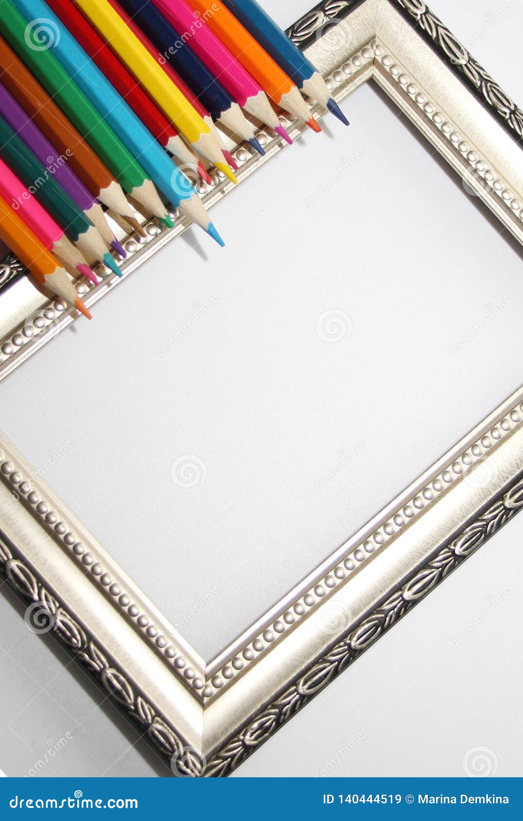 Vintage Frame for Paintings and Colored Pencils on a White Background ...