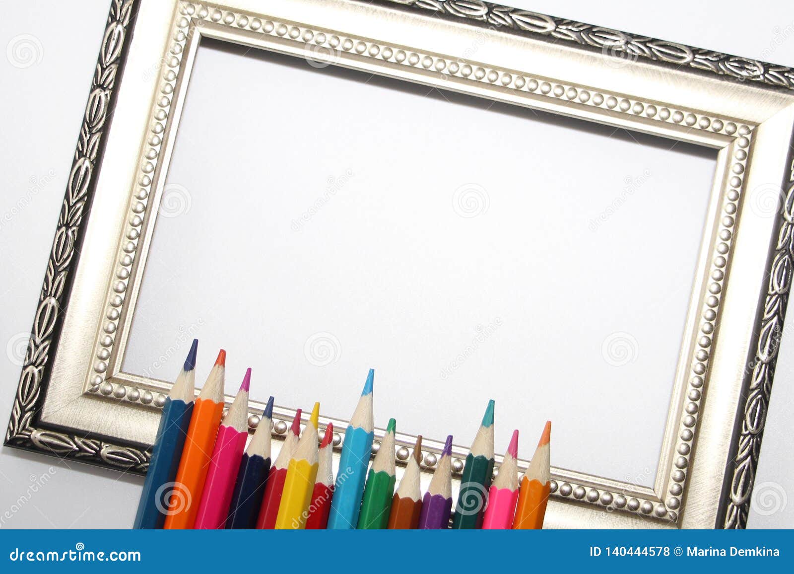 Vintage Frame for Paintings and Colored Pencils on a White Background ...