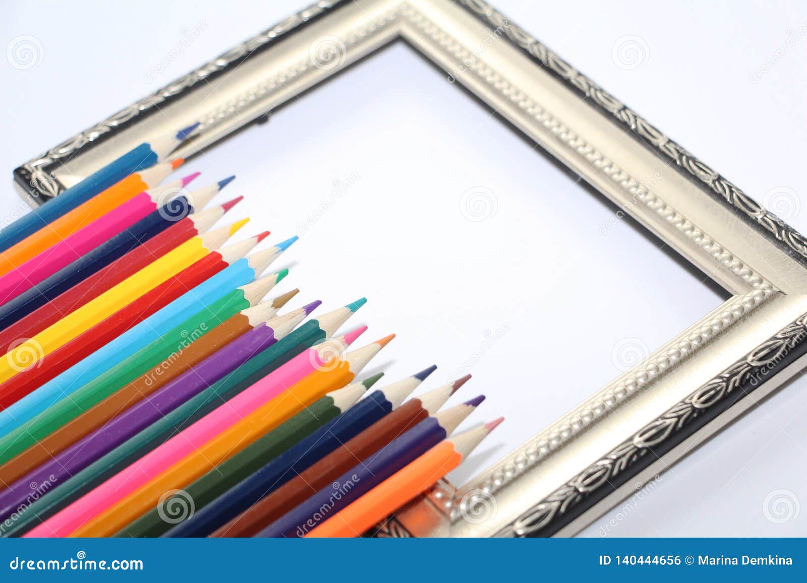 Vintage Frame for Paintings and Colored Pencils on a White Background ...
