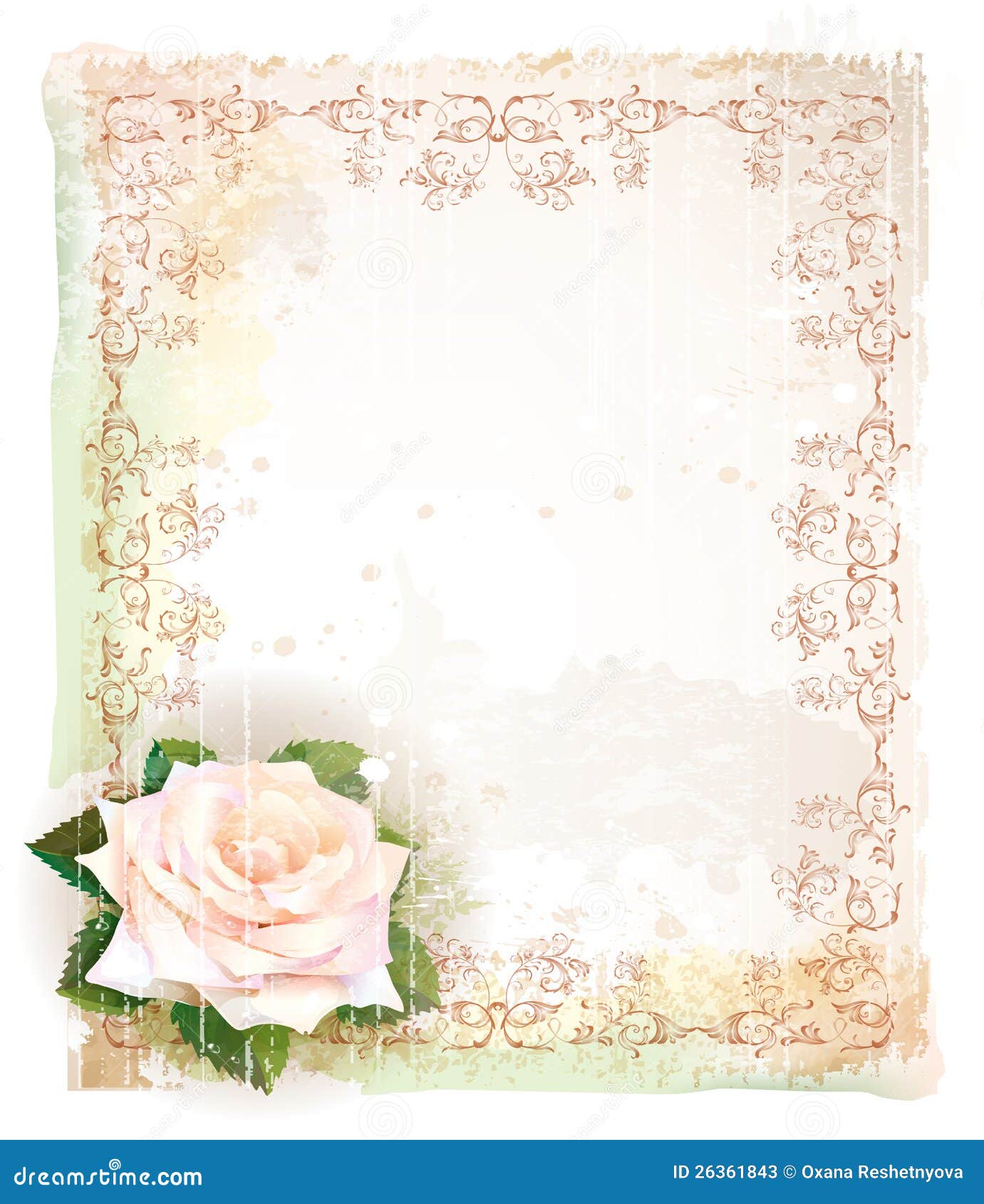 Vintage frame with rose. stock vector. Illustration of painting - 26361843