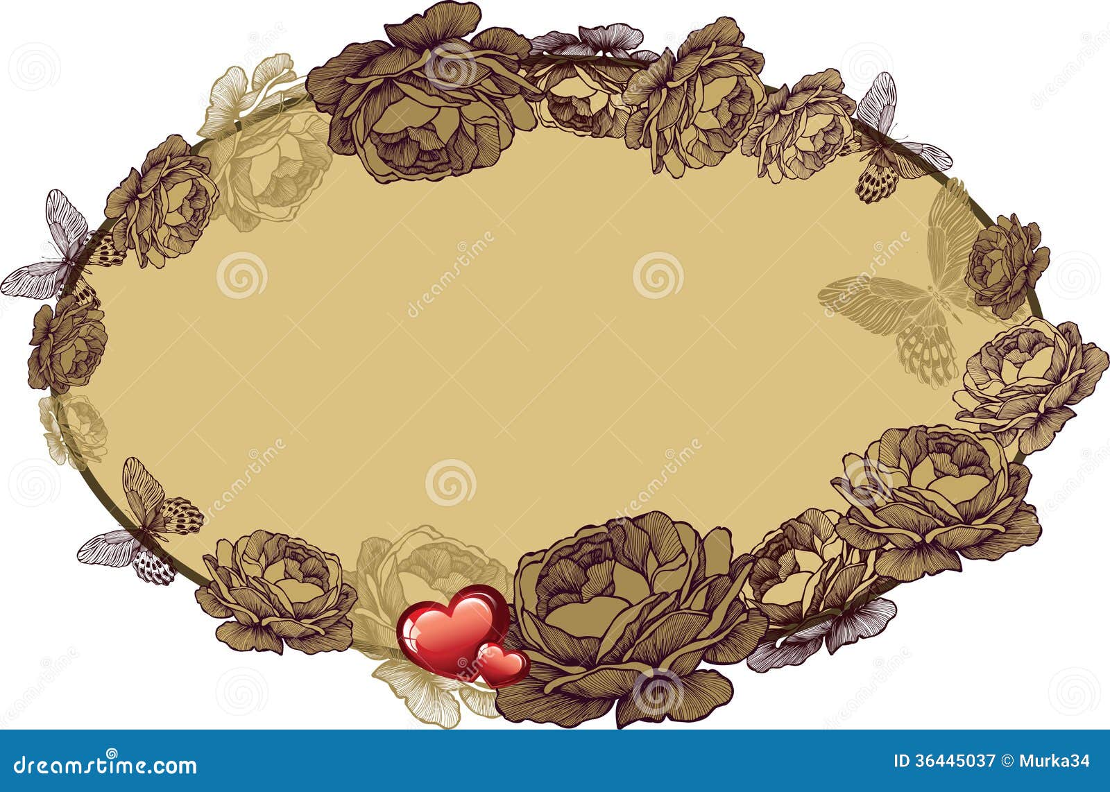 Vintage Frame with Roses and Hearts, Vector Illustration. Stock Vector ...