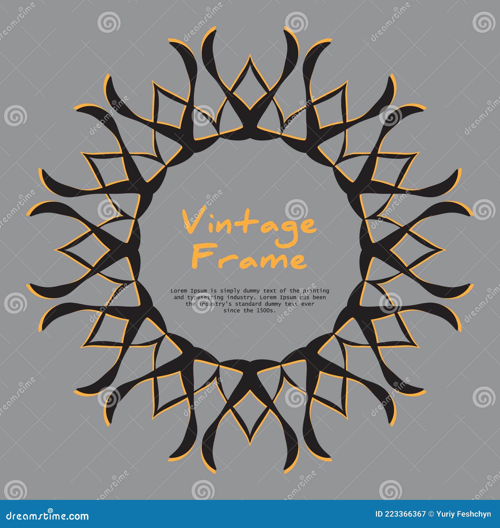 Vintage Frame Stylized Sun. Beautiful Artwork Vector Design Yellow Sun ...