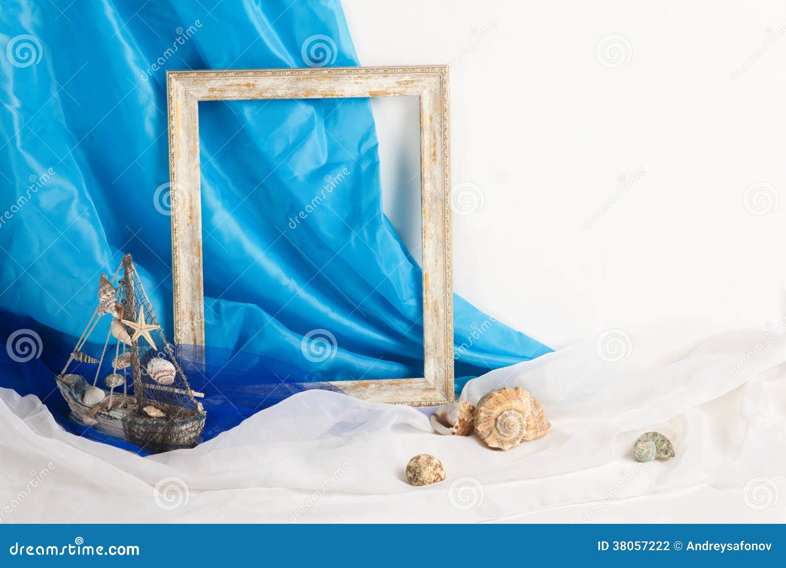 Vintage Frame Whith Sells on White and Blue Background Stock Photo ...