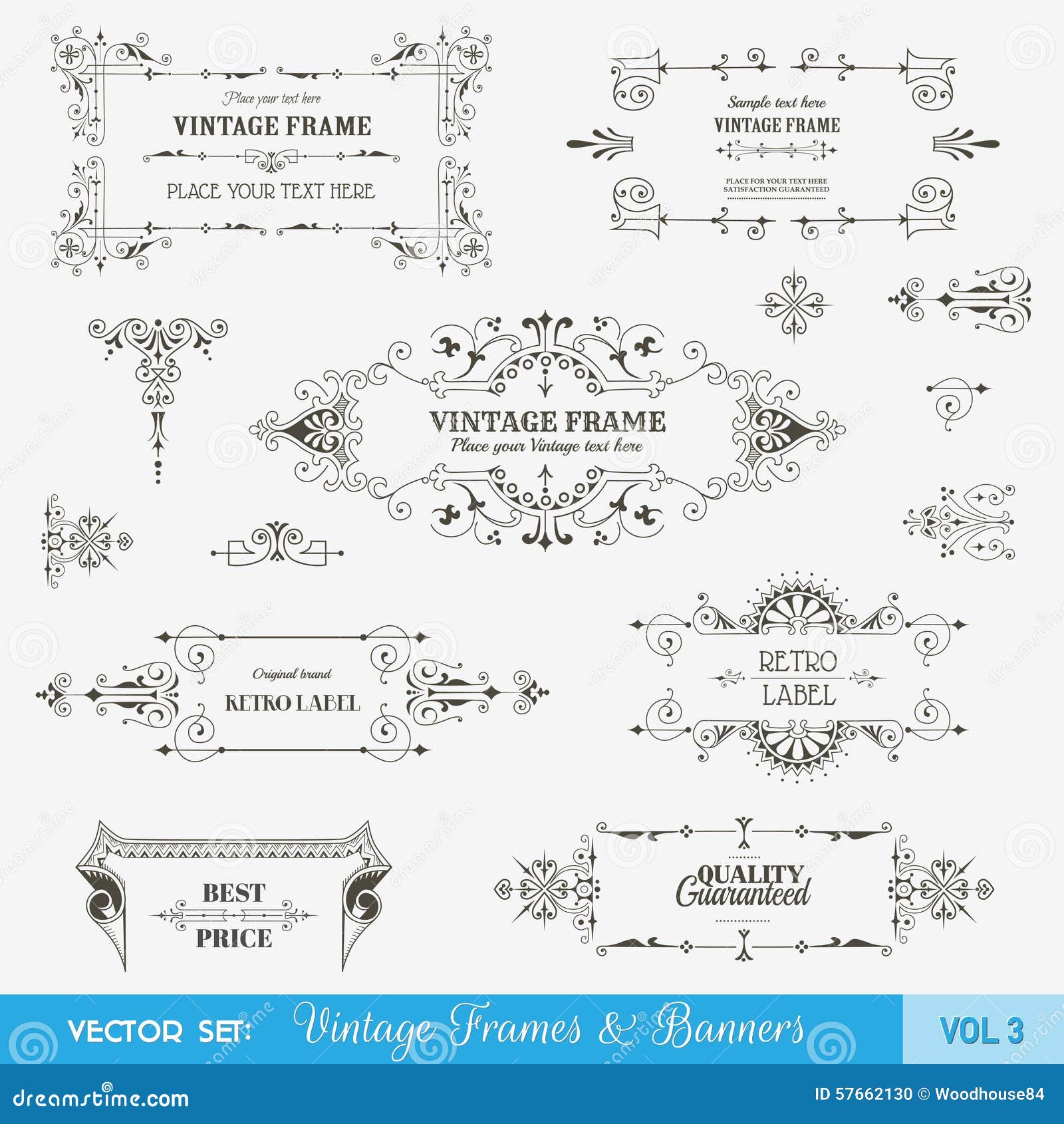 Vintage Frames and Banners Set Stock Vector - Illustration of ...