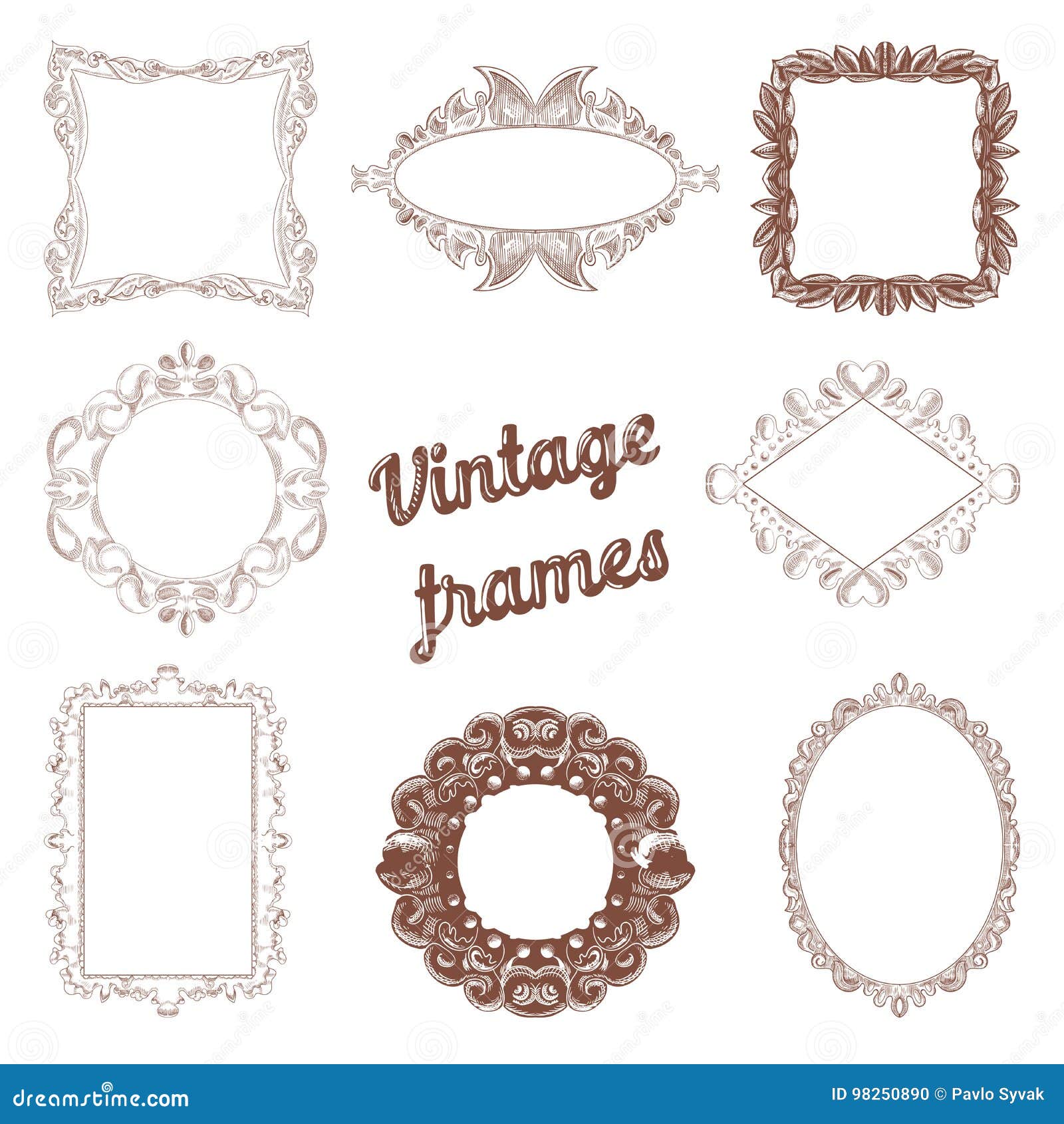 Vintage Frames Hand Drawn Set. Retro Decorative Design Elements Stock ...