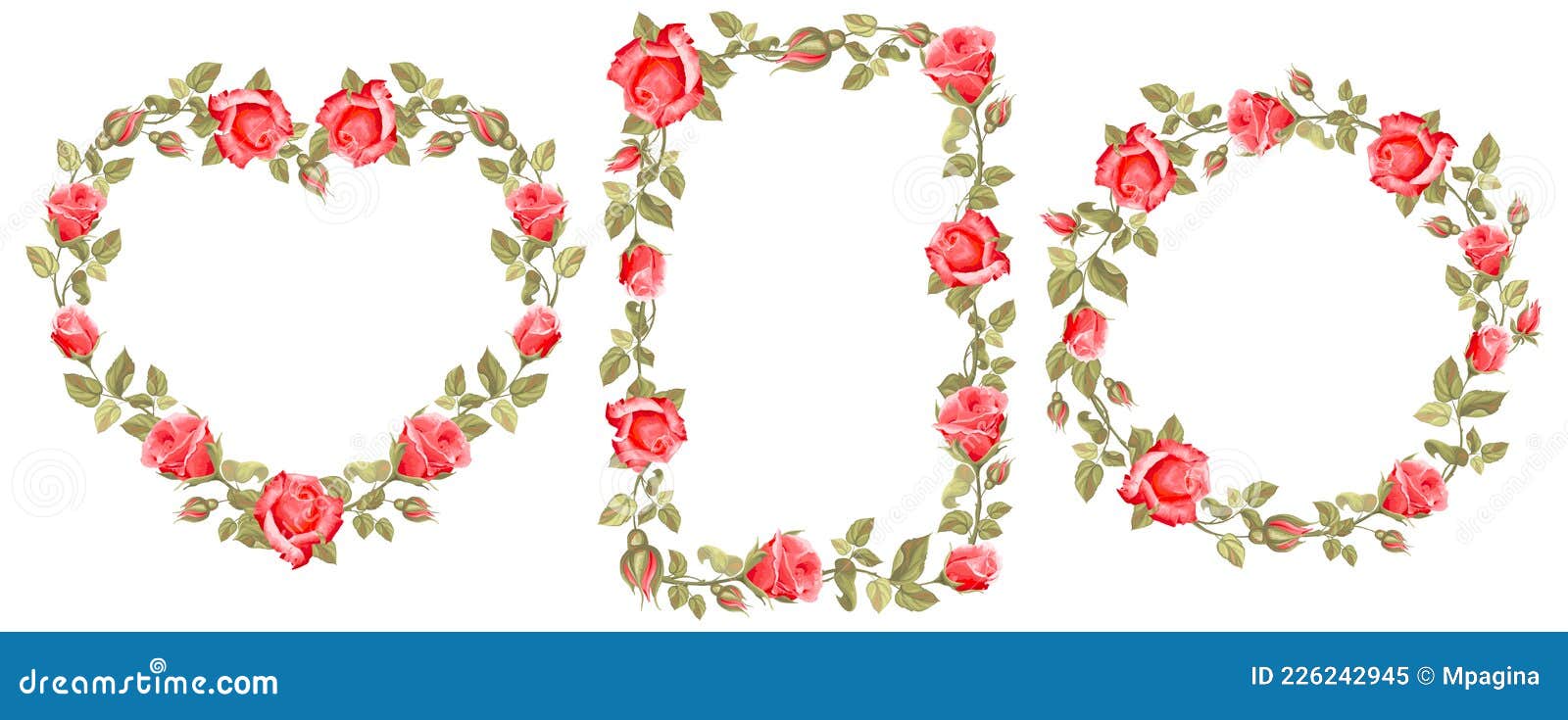 Vintage Frames Set with Red Roses Stock Vector - Illustration of branch ...