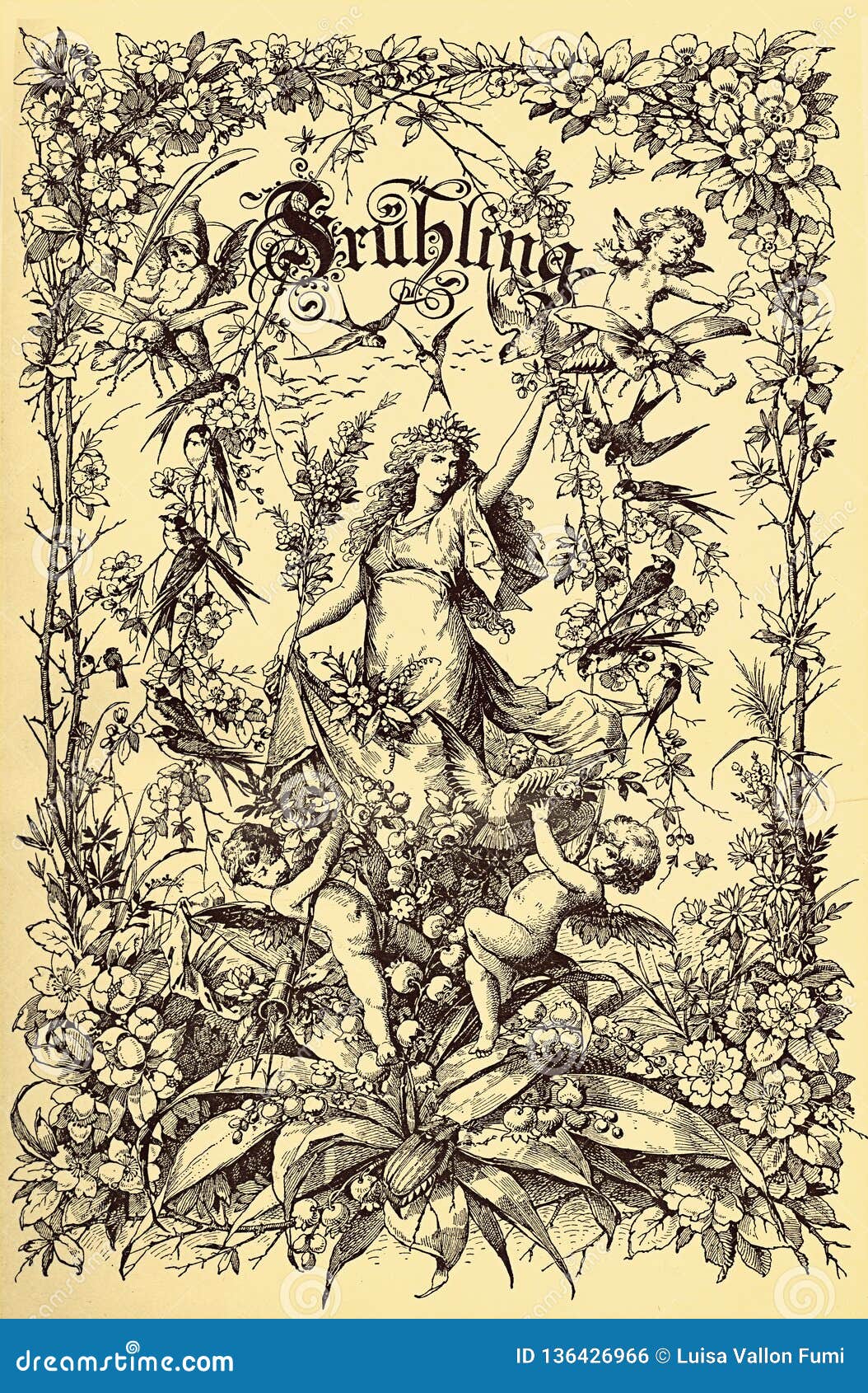 Vintage Frontispiece Chapter, Springtime and Floral Stock Illustration ...