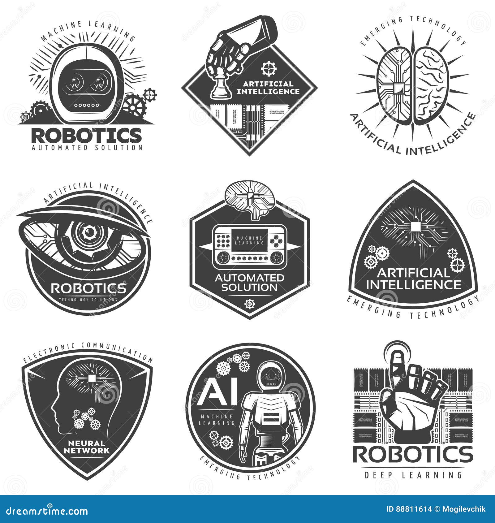 Vintage Future Technology Labels Set Stock Vector - Illustration of ...