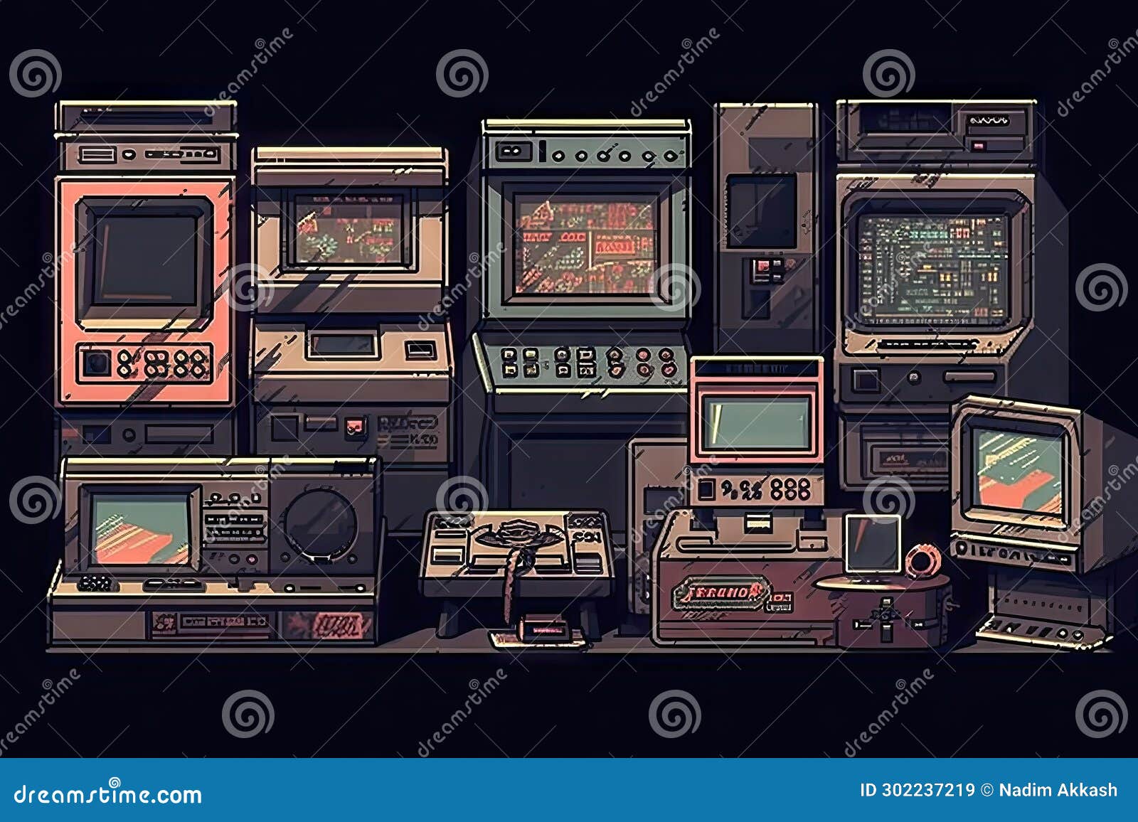 Vintage Game Console Pixel Art Collection Stock Illustration ...