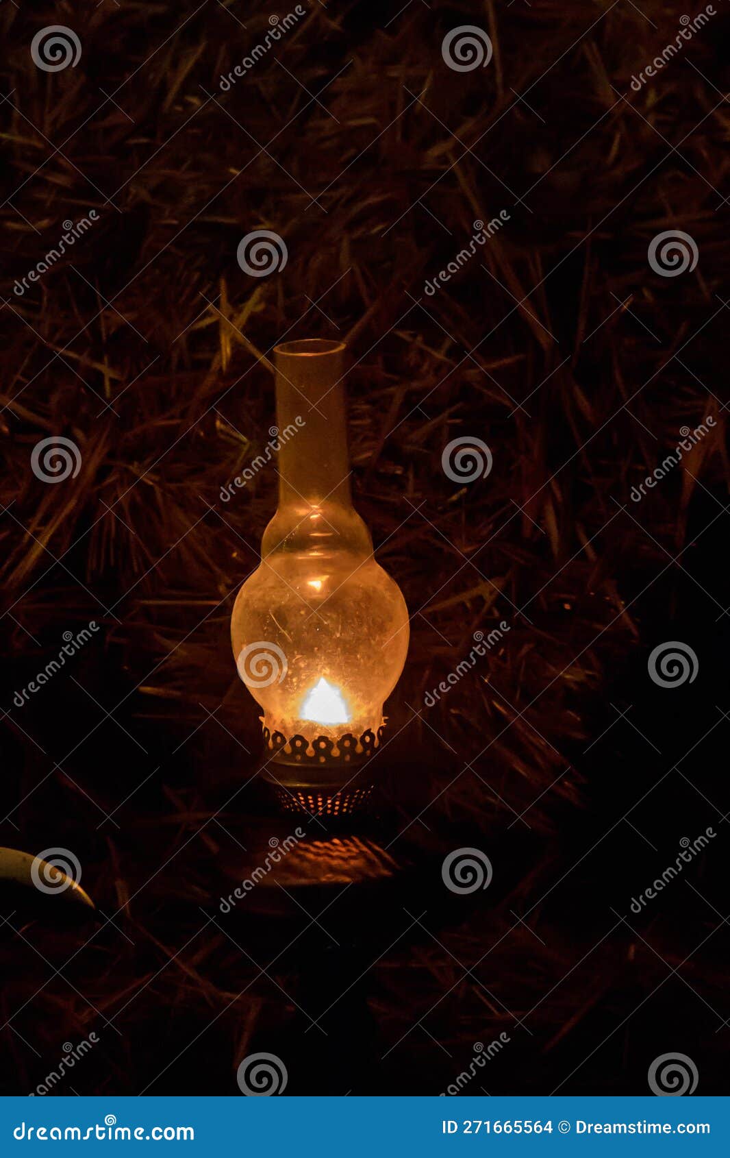 Vintage Gas Lamp with Burning Light in Night Stock Photo - Image of ...
