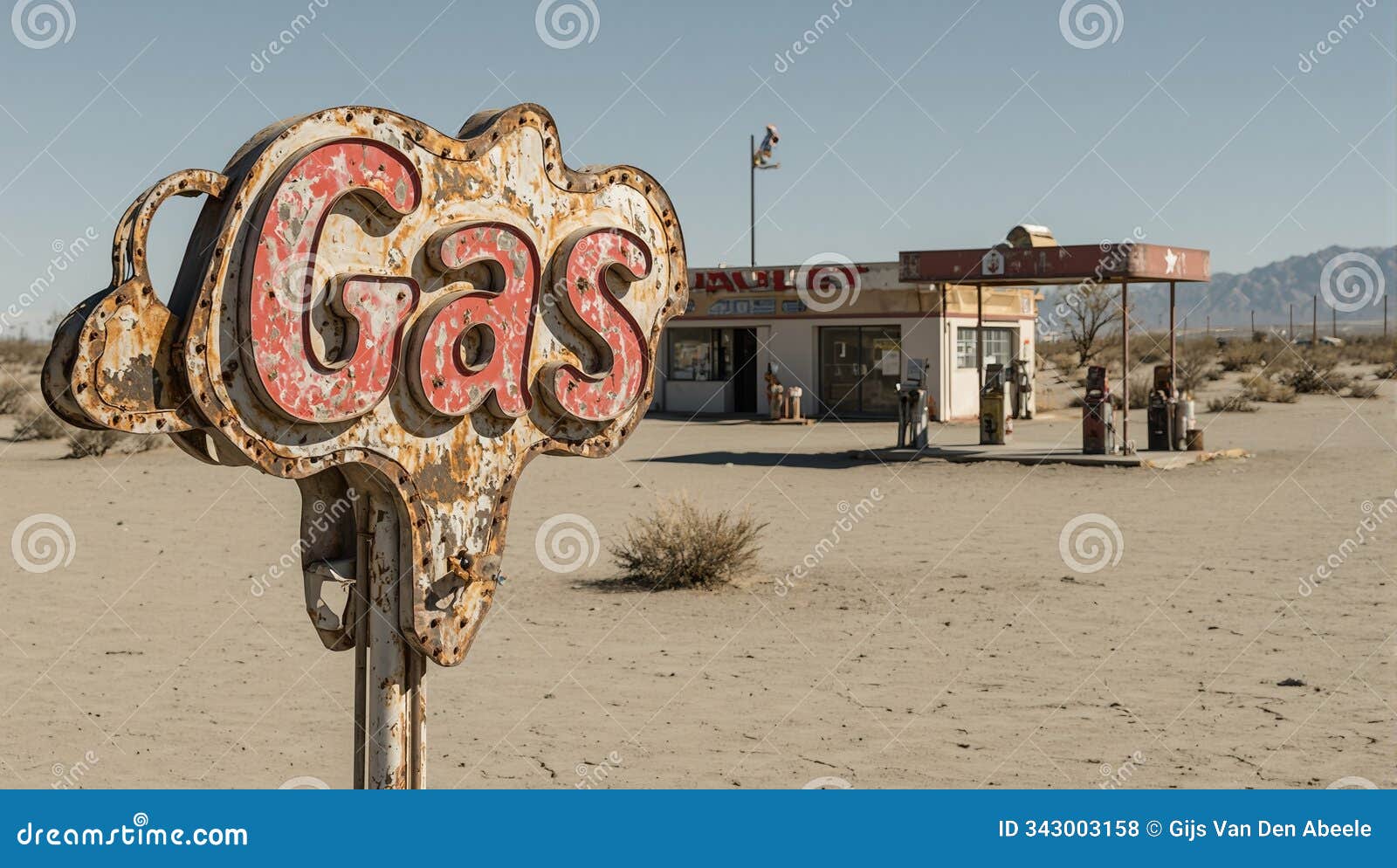 Rusty Old Gas Station With A Deteriorating Roof And Vintage Signage In ...