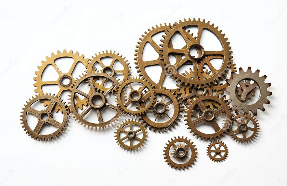 Vintage Gears, Cogs Collection on White Background. Complex Mechanical ...