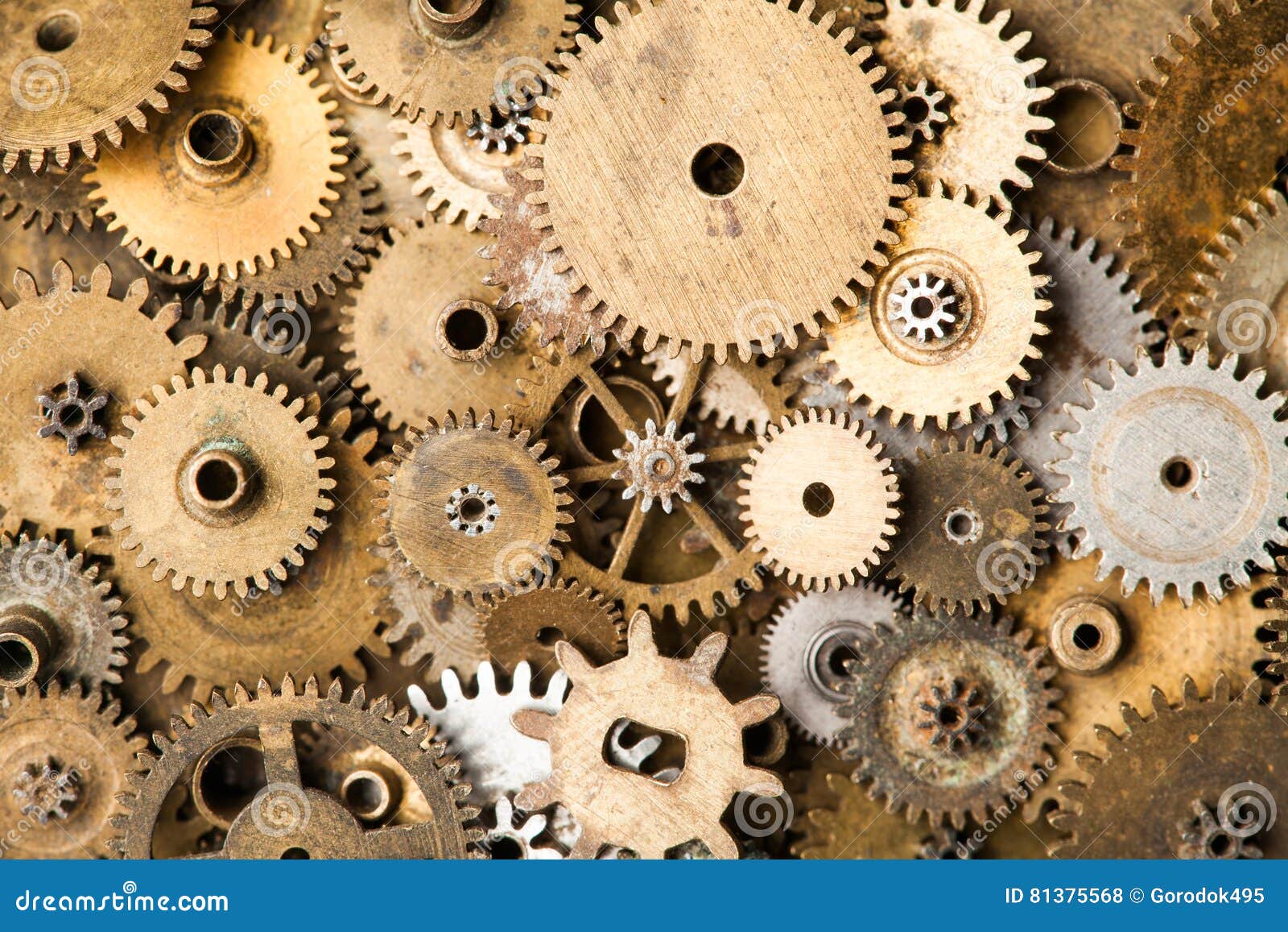 Vintage Gears Macro View. Aged Mechanical Clock Wheels Background ...