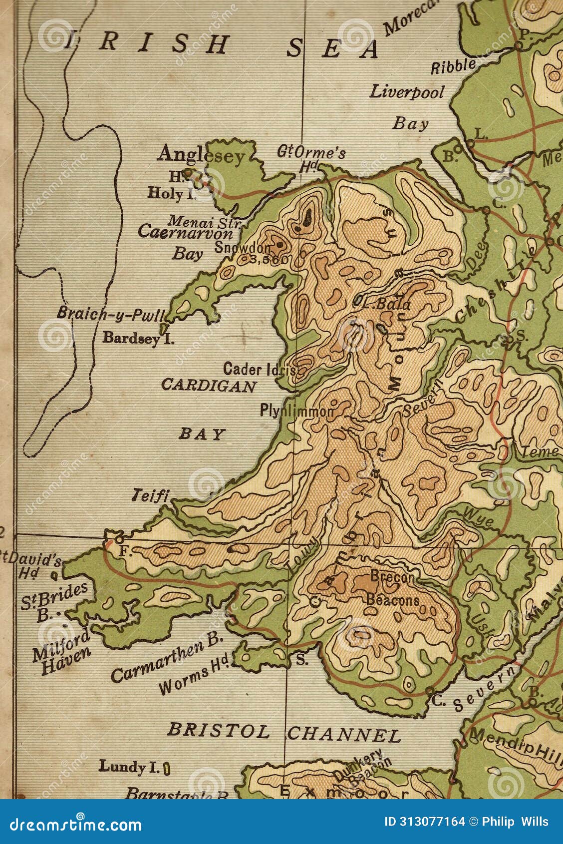 A Vintage Geographical Map of Wales in Sepia. Stock Illustration ...