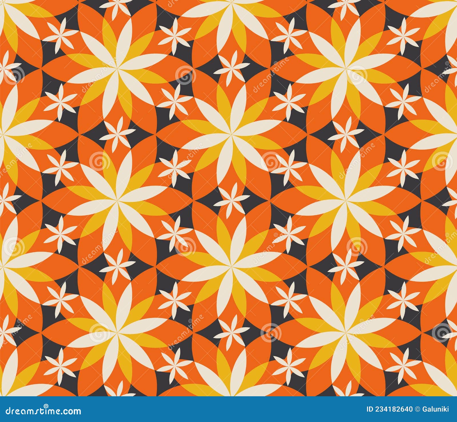 Vintage Geometric Floral Seamless Pattern in Yellow and Orange Stock ...