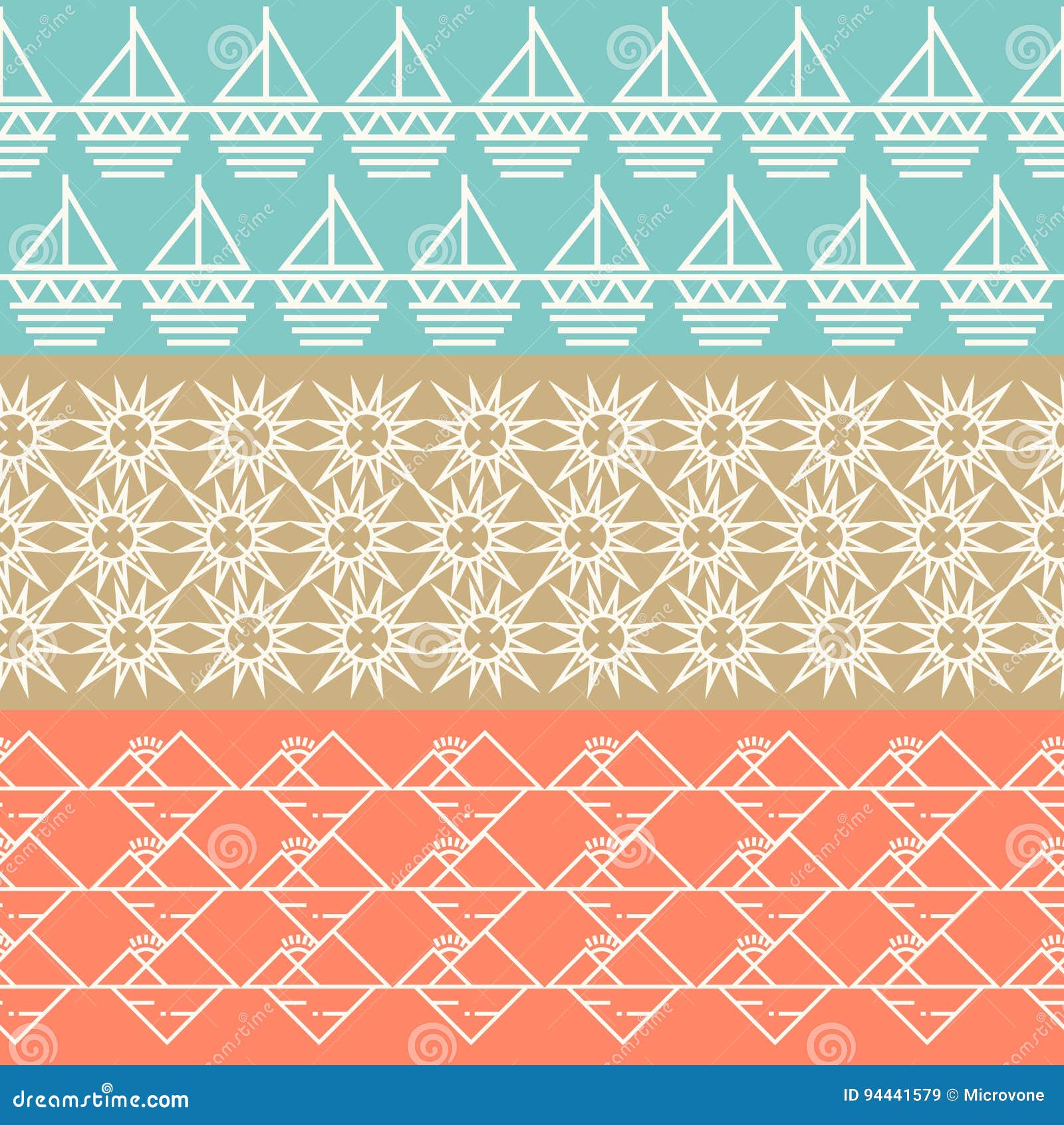 Vintage Geometric Horizontal Seamless Pattern Set Stock Vector ...