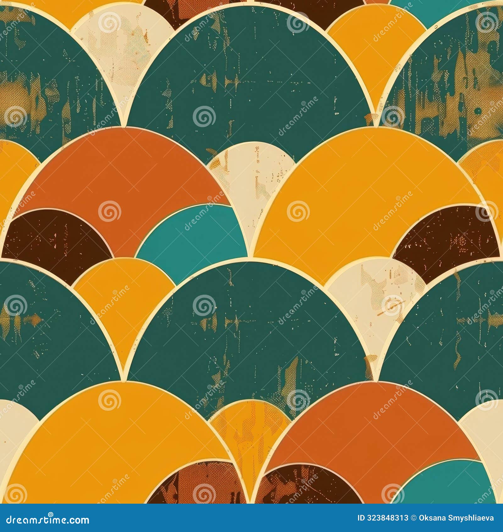 Vintage Geometric Scallop Pattern Background in Retro Color Palette ...