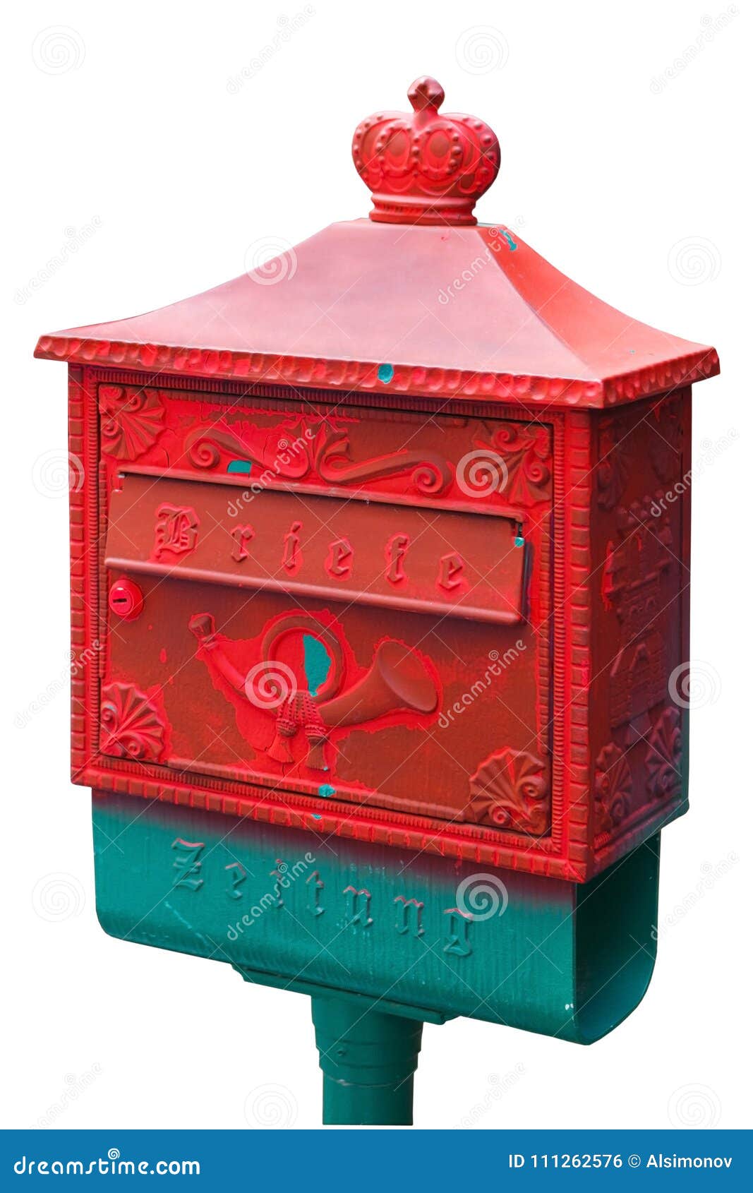 Vintage, German Postbox Red. Isolated on White. Stock Photo - Image of ...