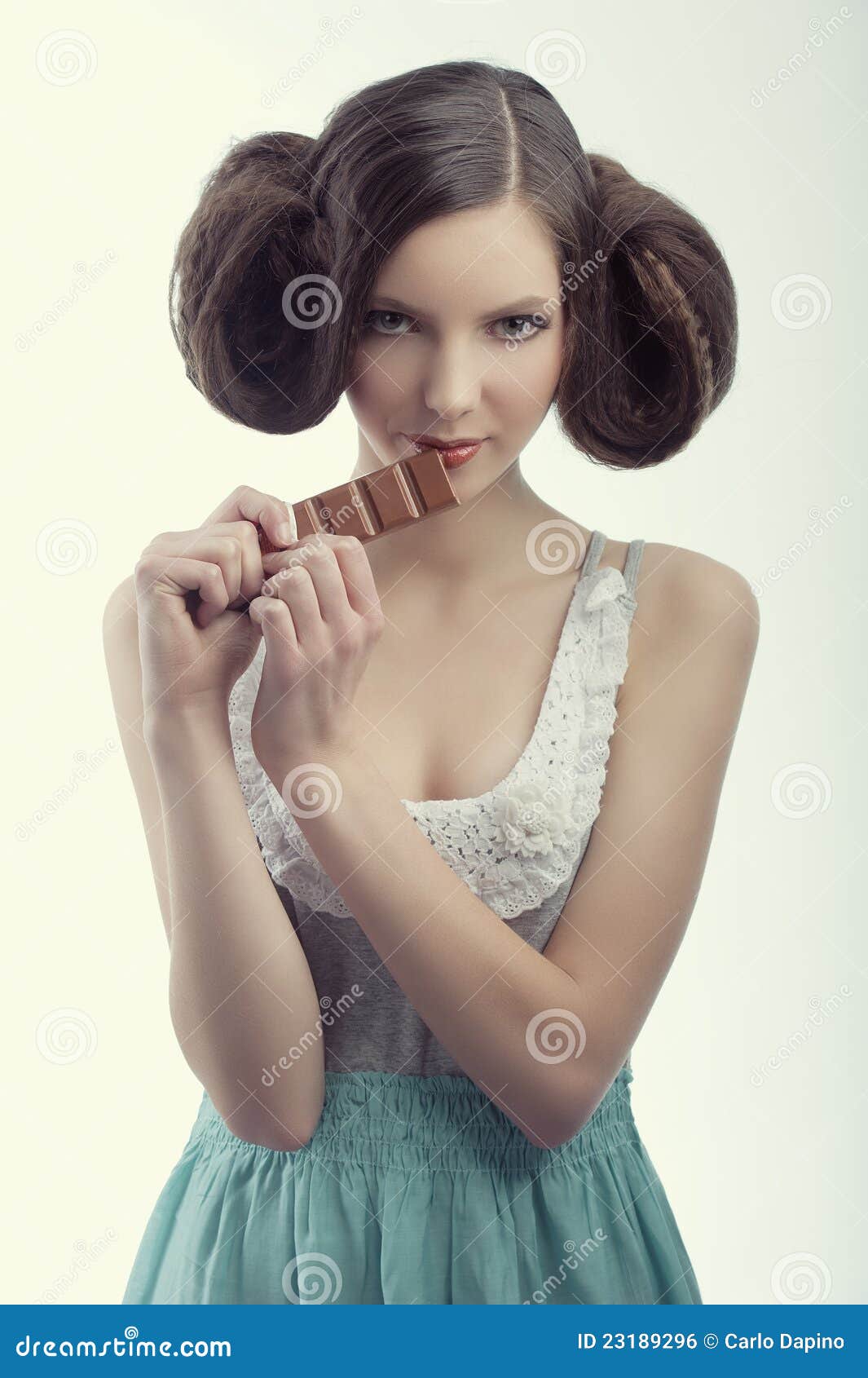 A Vintage Girl Eating Chocolate Stock Photo - Image of eating, cute ...