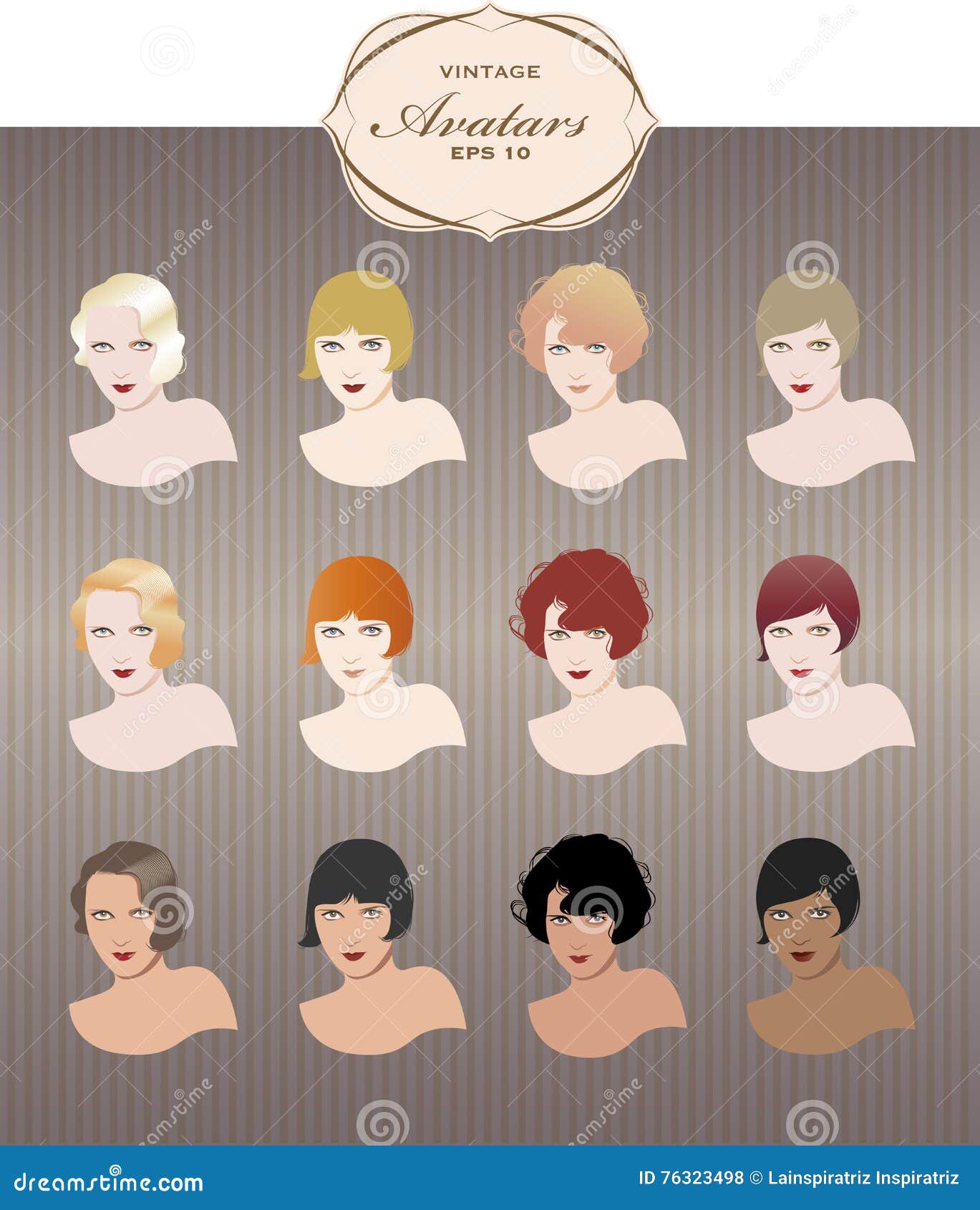 Vintage girls avatars stock illustration. Illustration of isolated ...