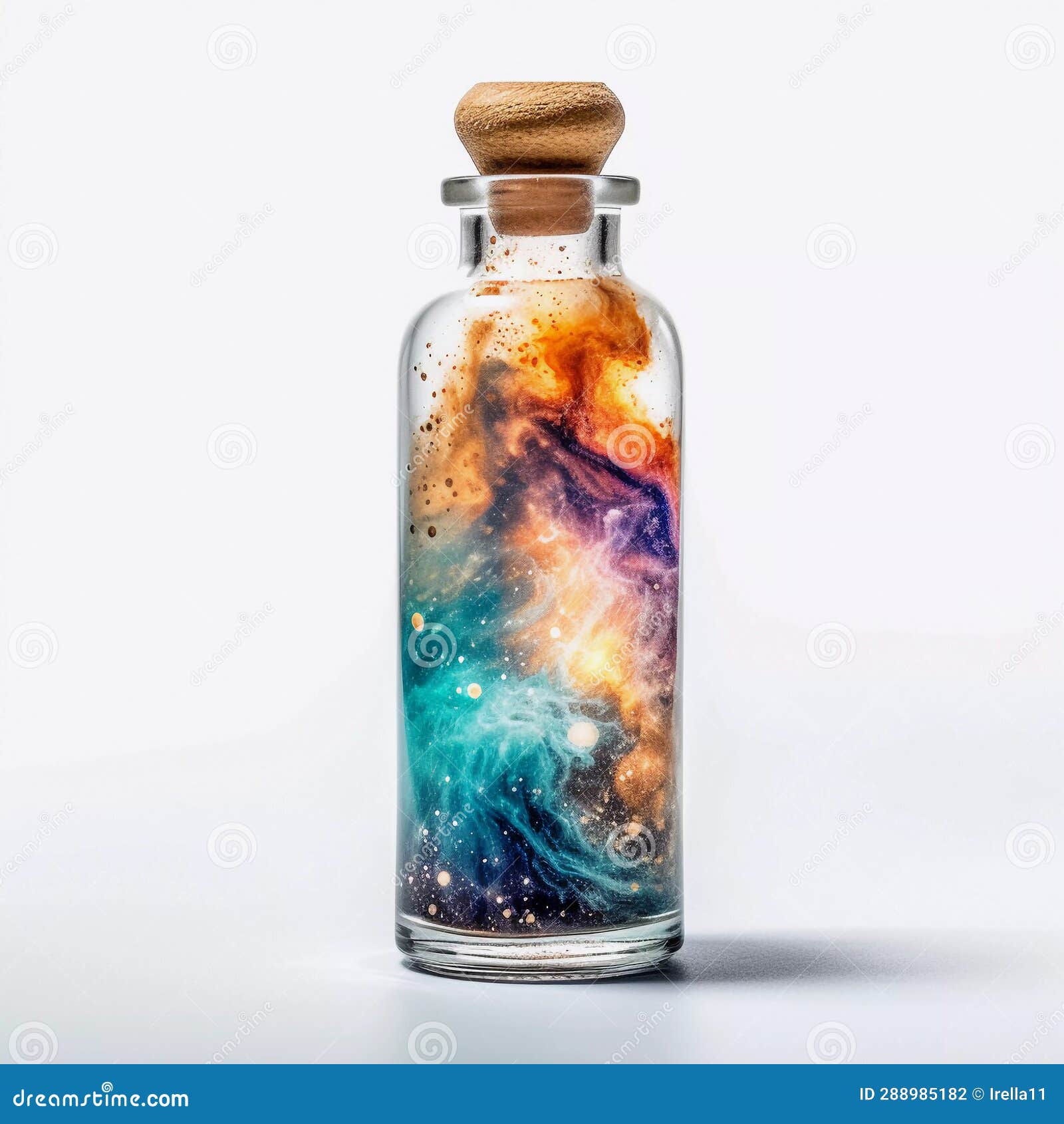 Vintage Glass Bottle with Space and a Nebula Galaxy Inside on a White ...