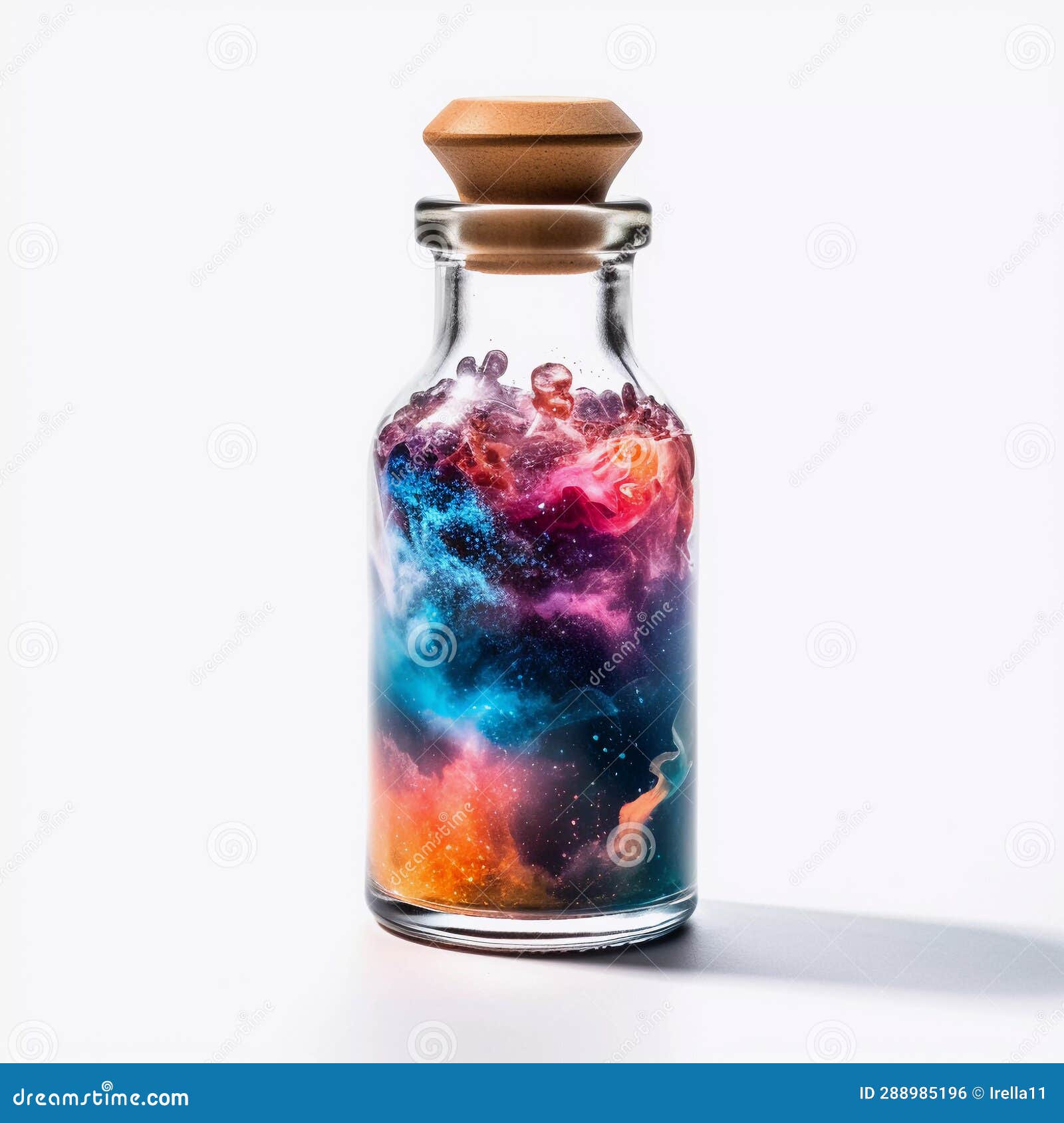 Vintage Glass Bottle with Space and a Nebula Galaxy Inside on a White ...