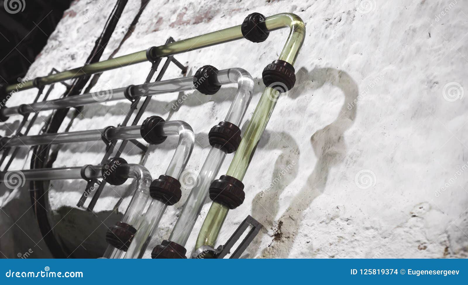 Vintage Glass Pipeline System in Winery Stock Photo - Image of business ...