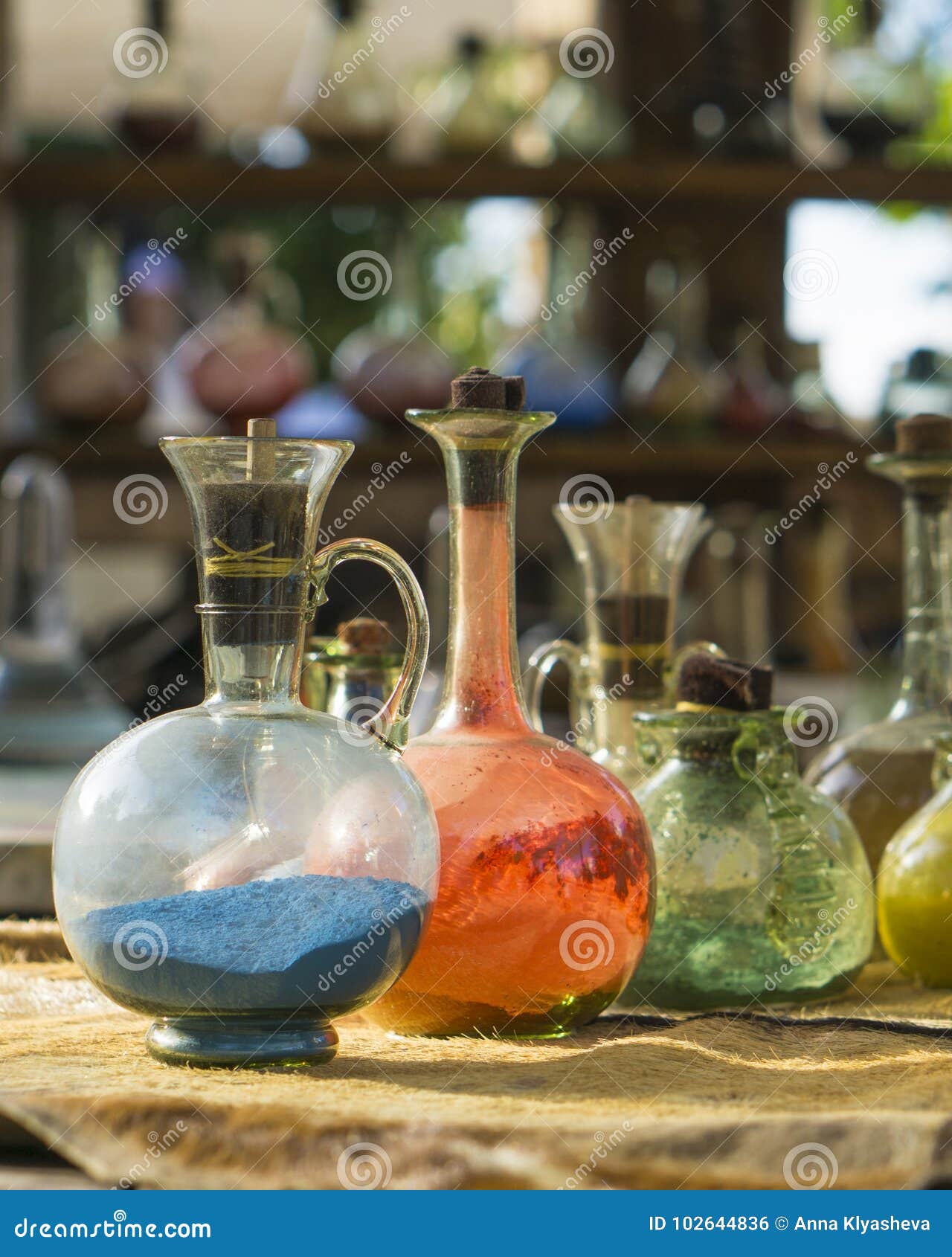 Vintage Glass Vials and Bottles Alchemy Stock Photo - Image of retro ...