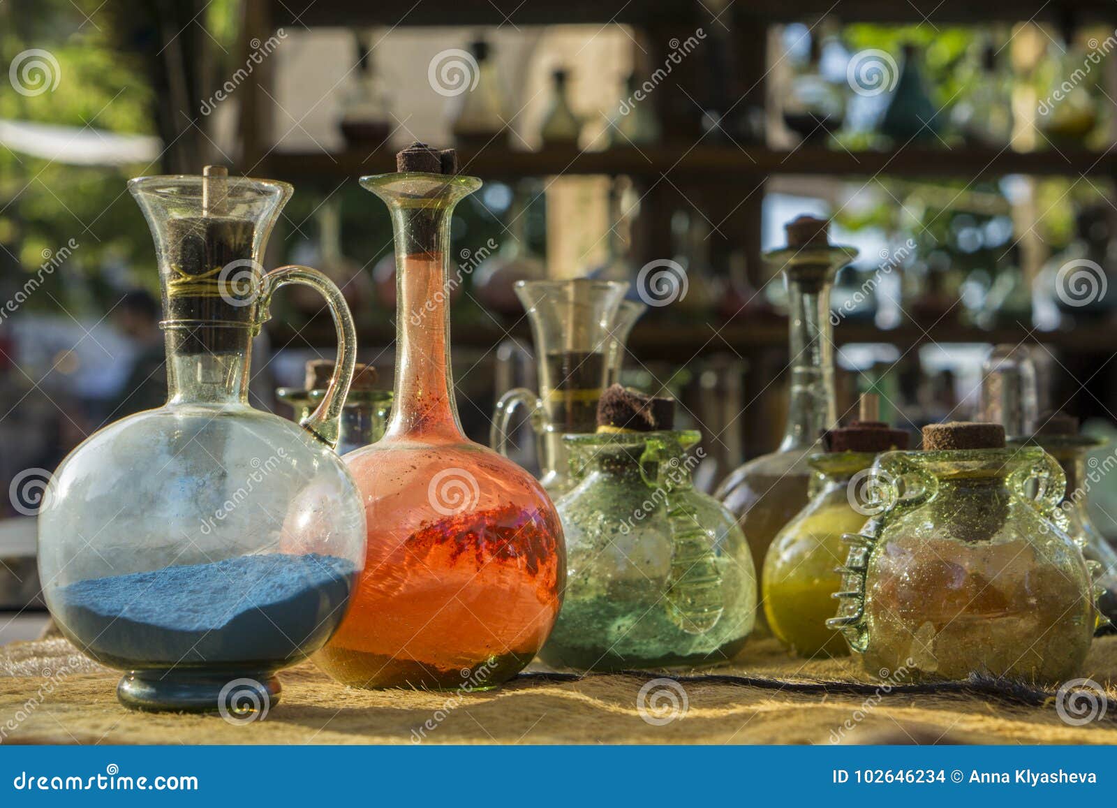 Vintage Glass Vials and Bottles Alchemy Stock Photo - Image of ...