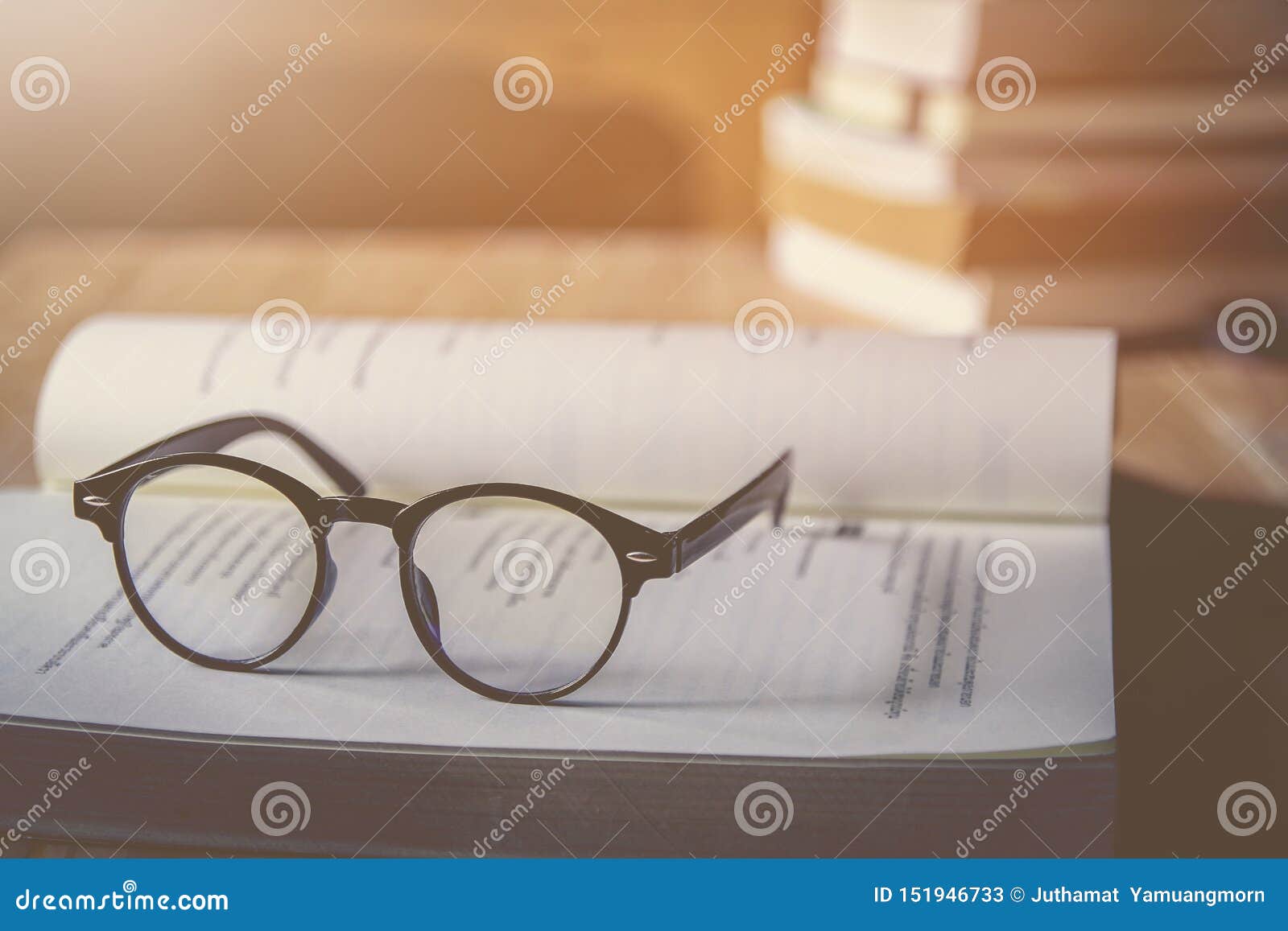 Vintage Glasses,on Books Stack in Public Library Book, Studying ...