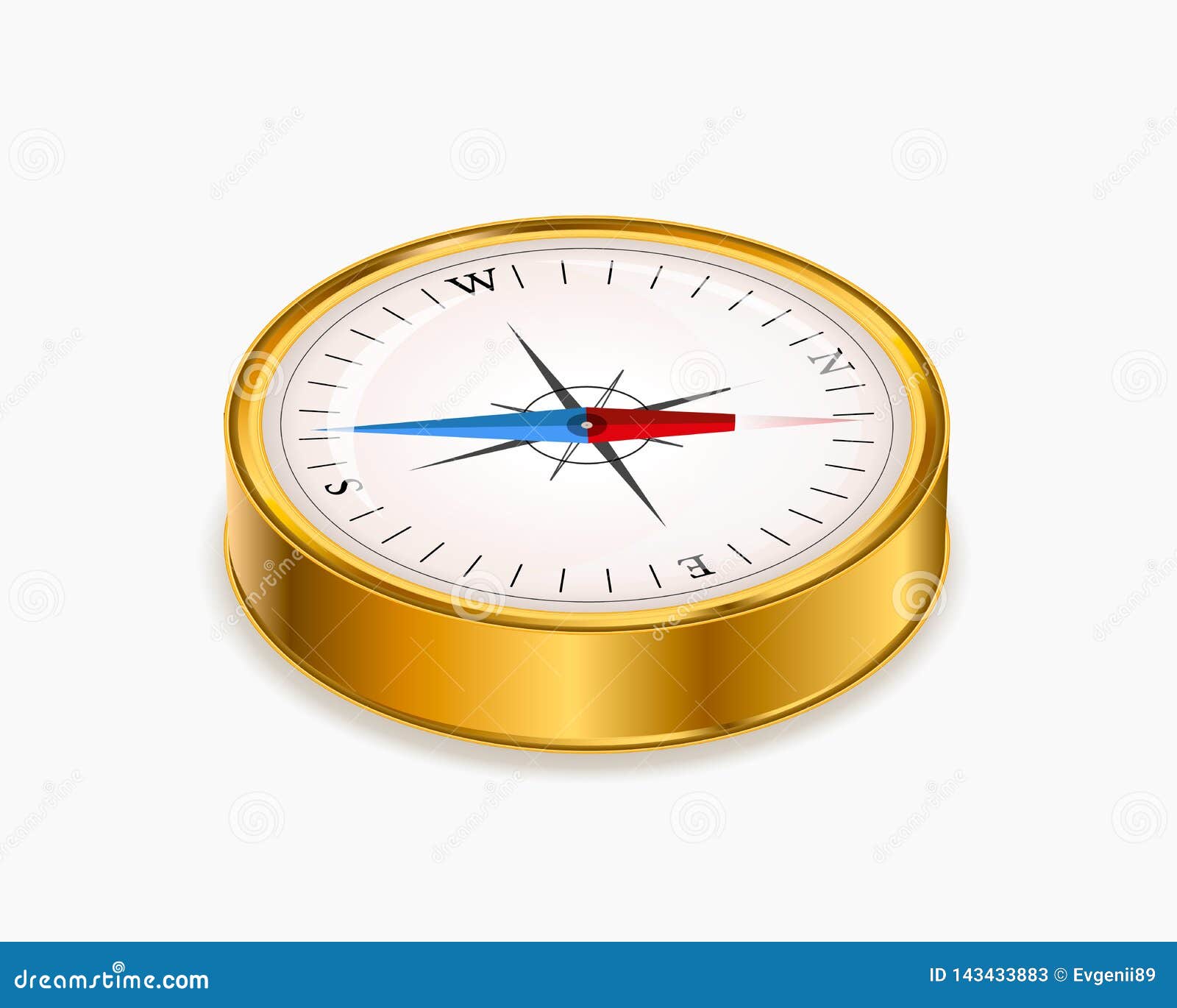 Vintage Glossy Golden Compass in Isometric View on White Stock ...